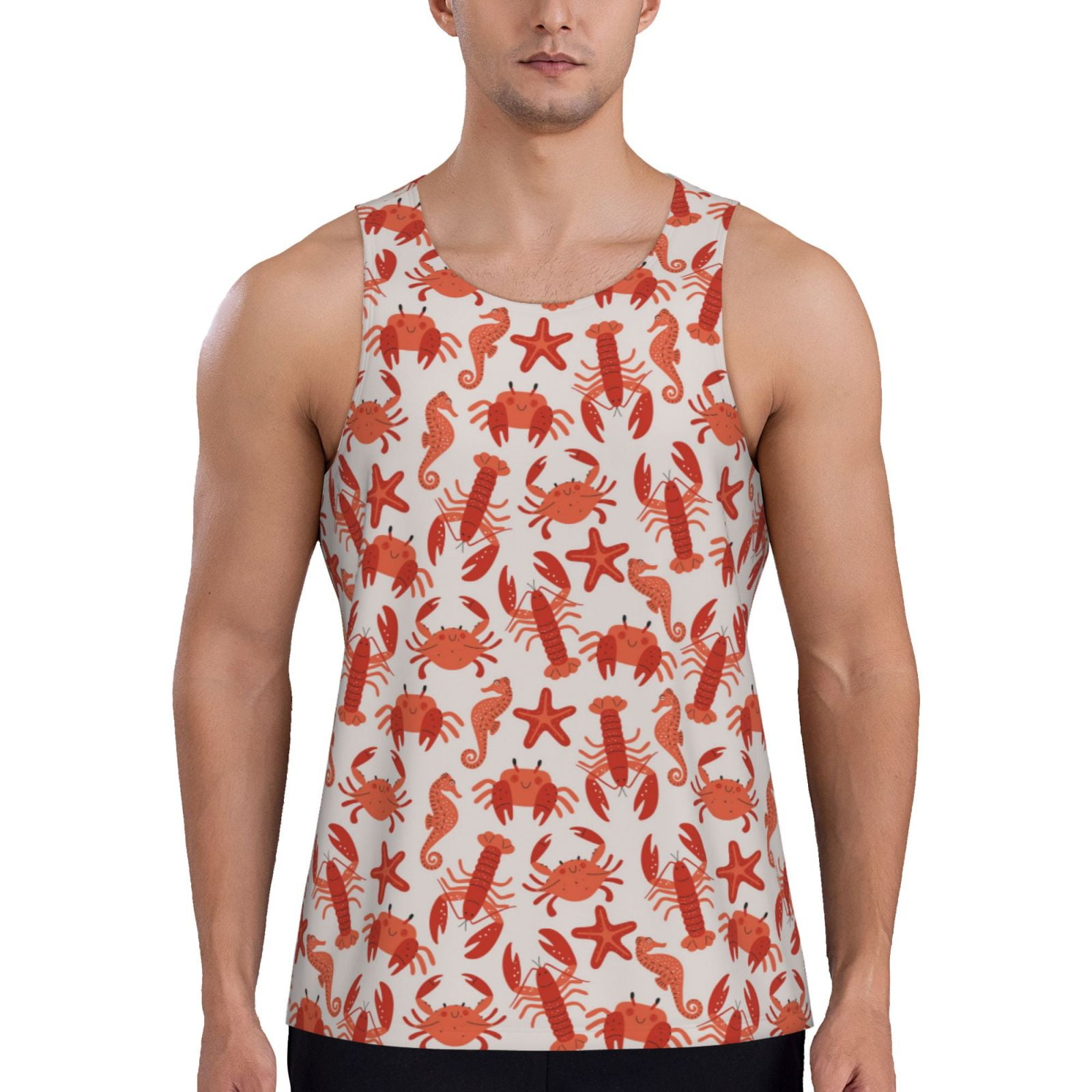 Gukieu Sea Creatures Print Men's Quick Dry Fitness Vest, Round Neck ...
