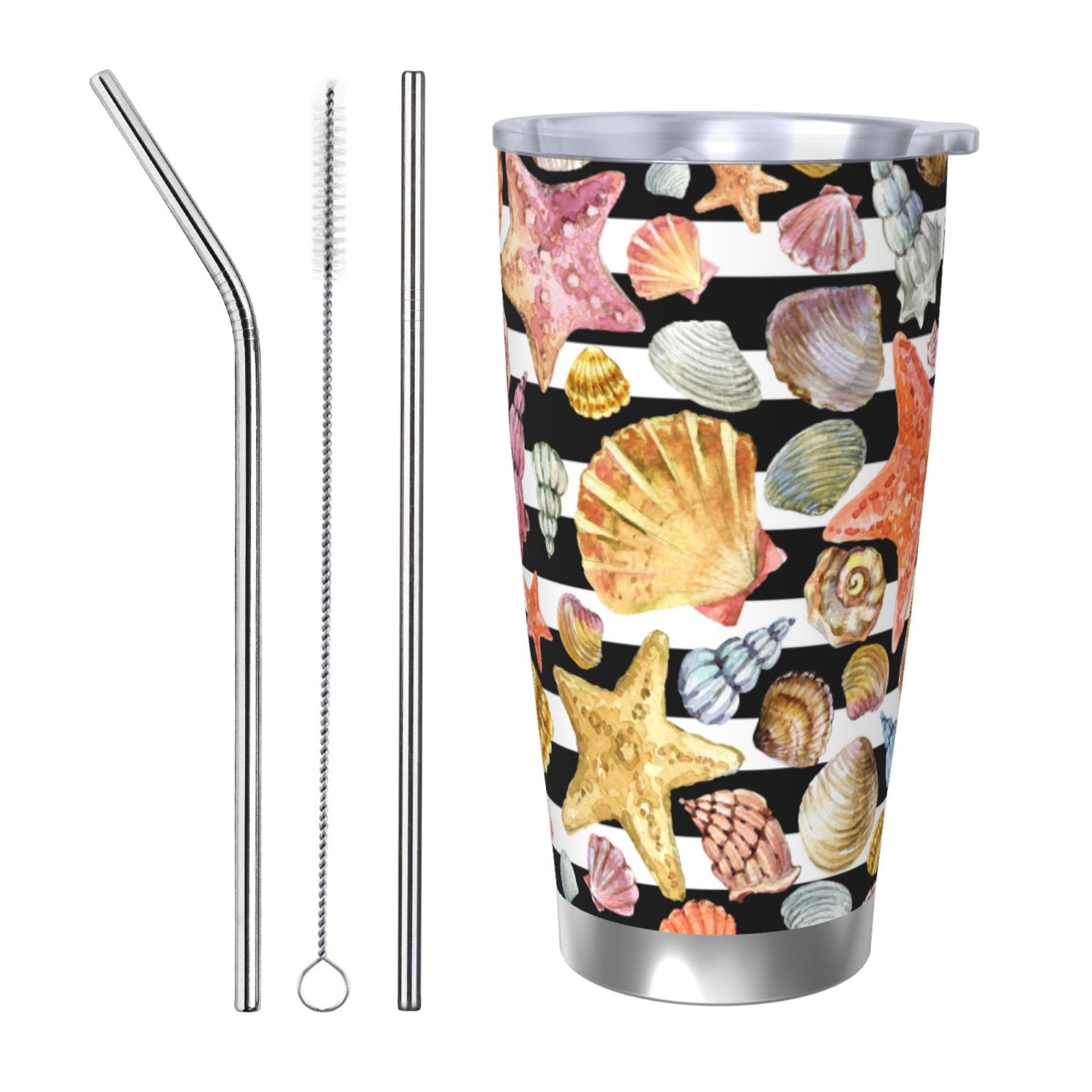 Gukieu Sea Shell Print 20OZ Car Cup, Vacuum Stainless Steel Leak-proof ...