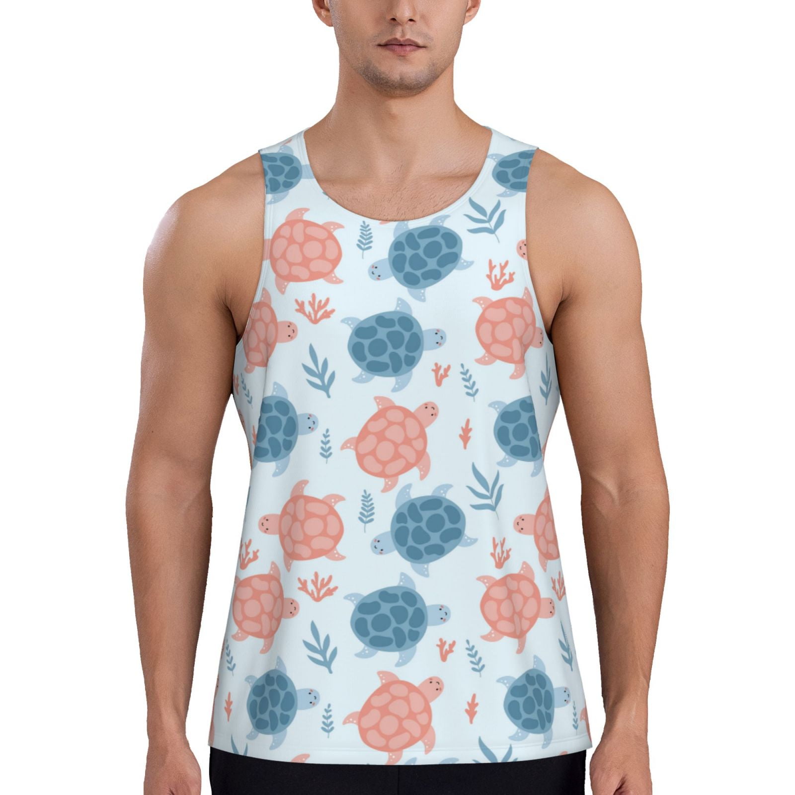 Gukieu Sea Turtle Print Men's Quick Dry Fitness Vest, Round Neck ...