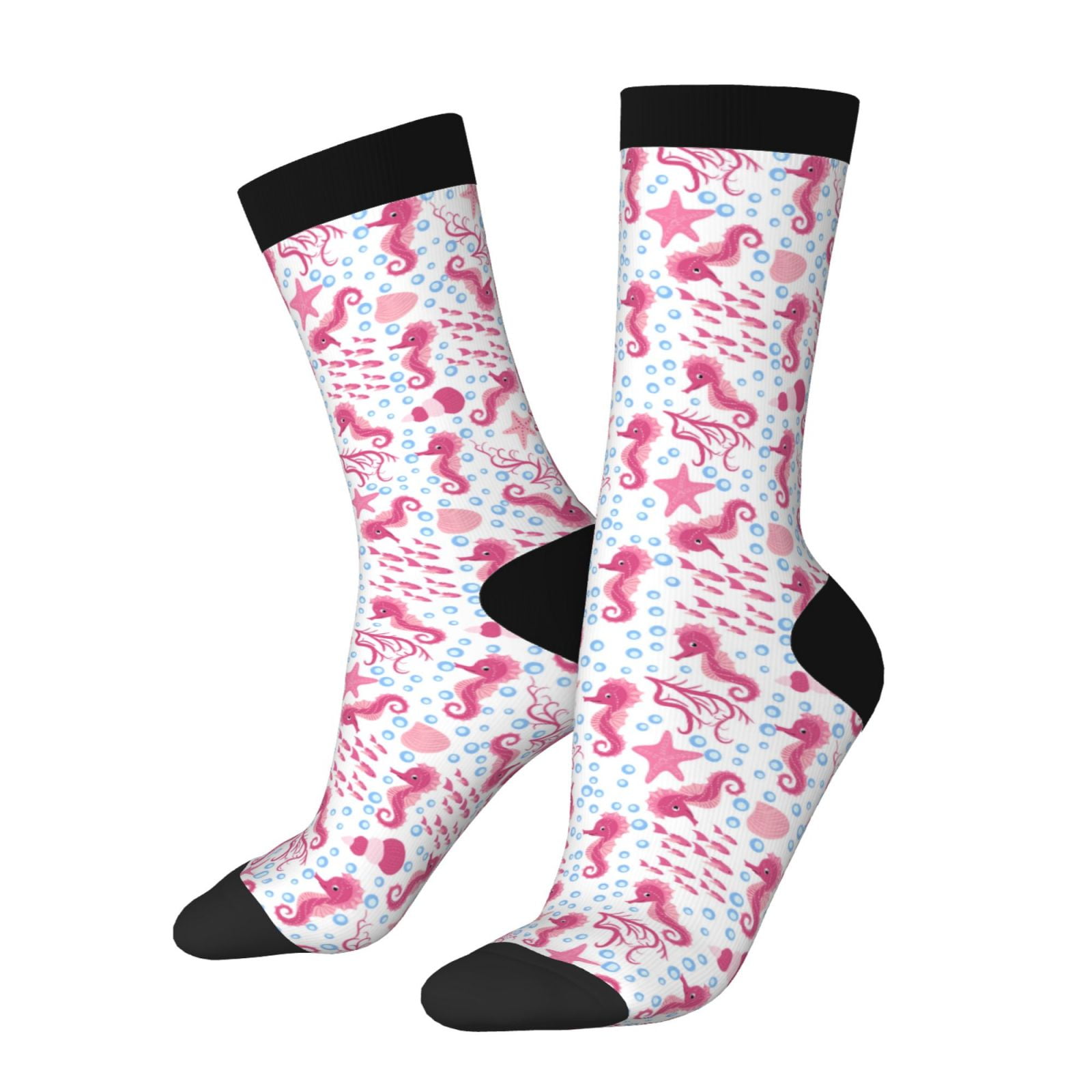 Gukieu Seahorse and Starfish Print Contrast Color Mid-calf Socks, Sweat ...