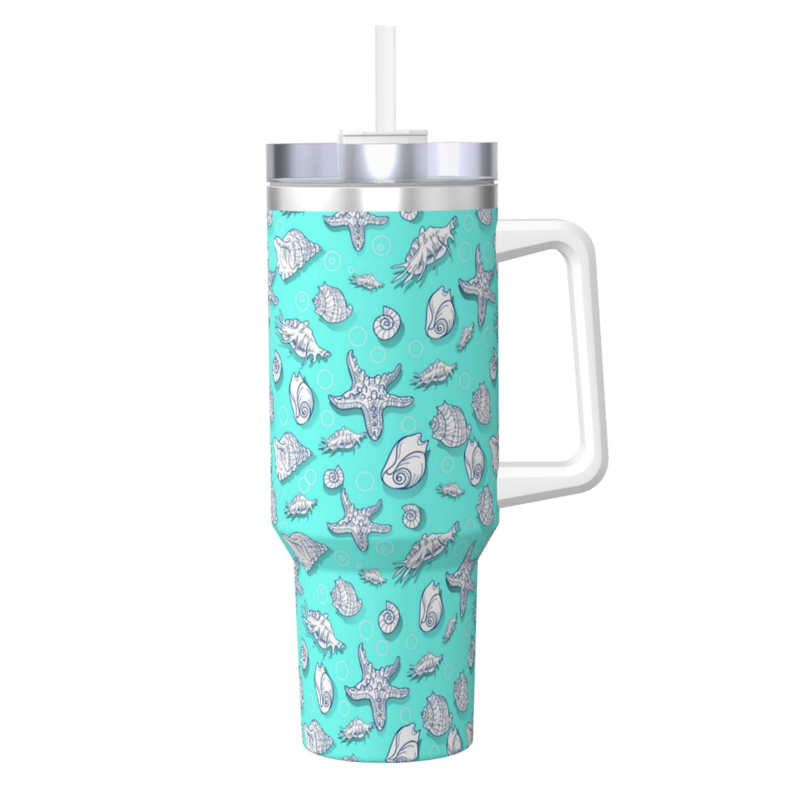 Gukieu Seashell And Starfish Print 40OZ Ice Cup, Stainless Steel Vacuum ...