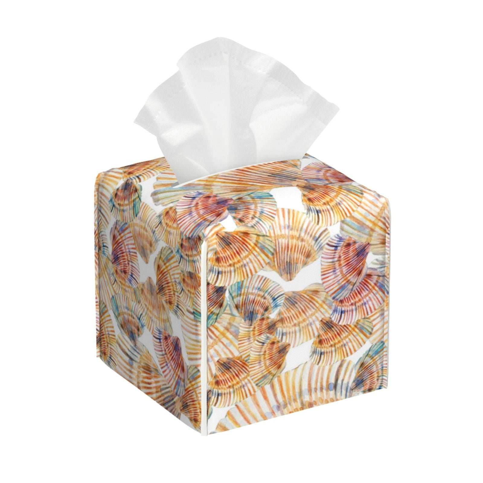 Gukieu Seashells Print Leather Tissue Box, PVC Waterproof Velcro ...