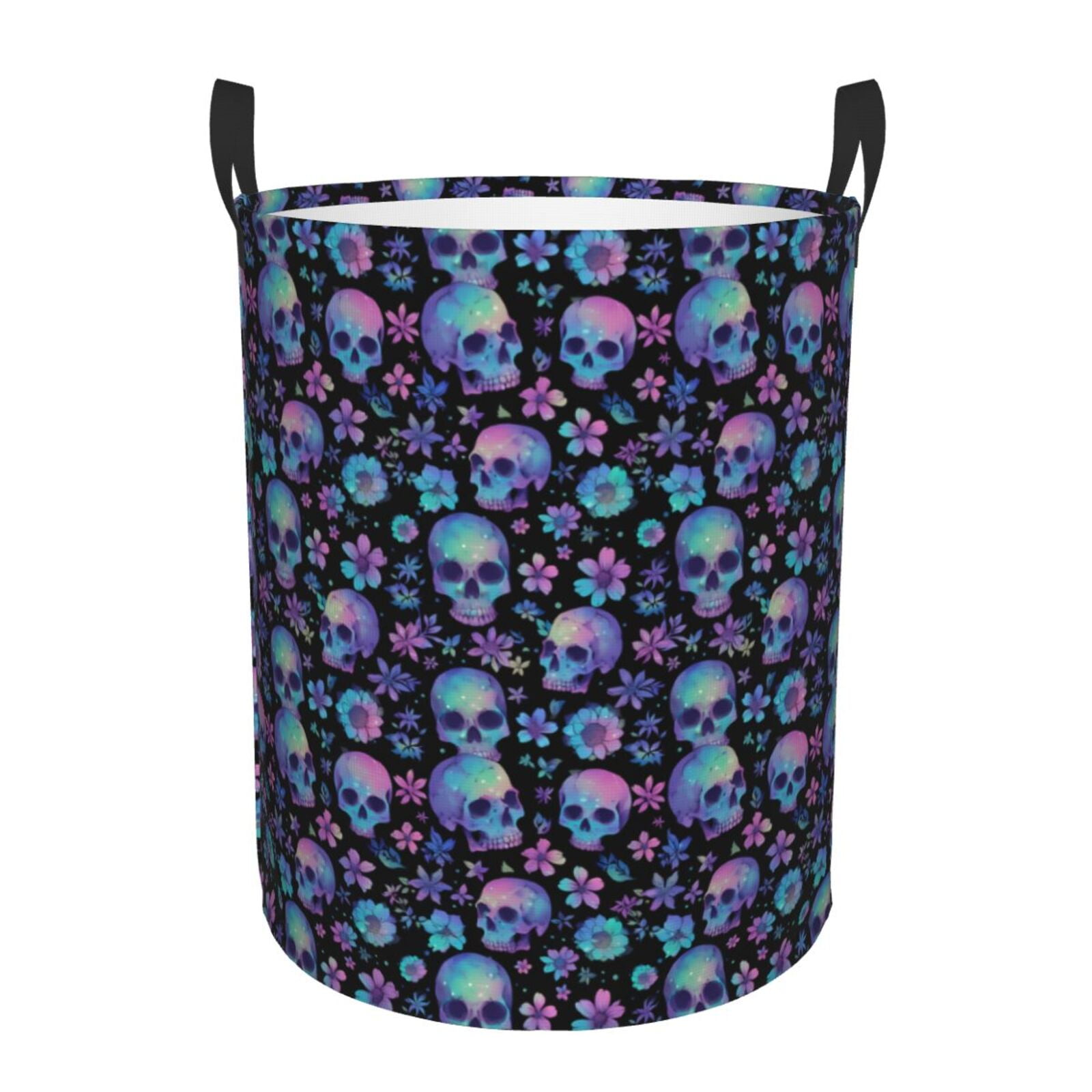 Gukieu Skull Flower Blue Print Round Dirty Clothes Bag, Waterproof ...