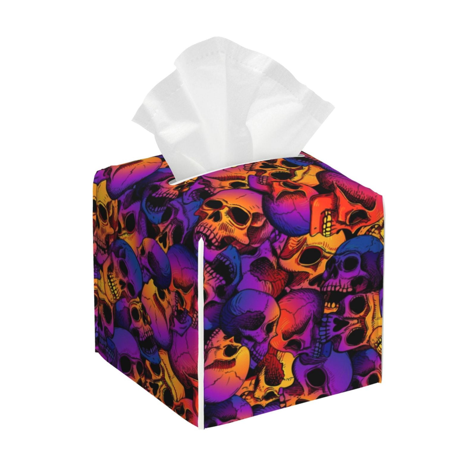 Gukieu Skull Print Leather Tissue Box, PVC Waterproof Velcro Opening ...