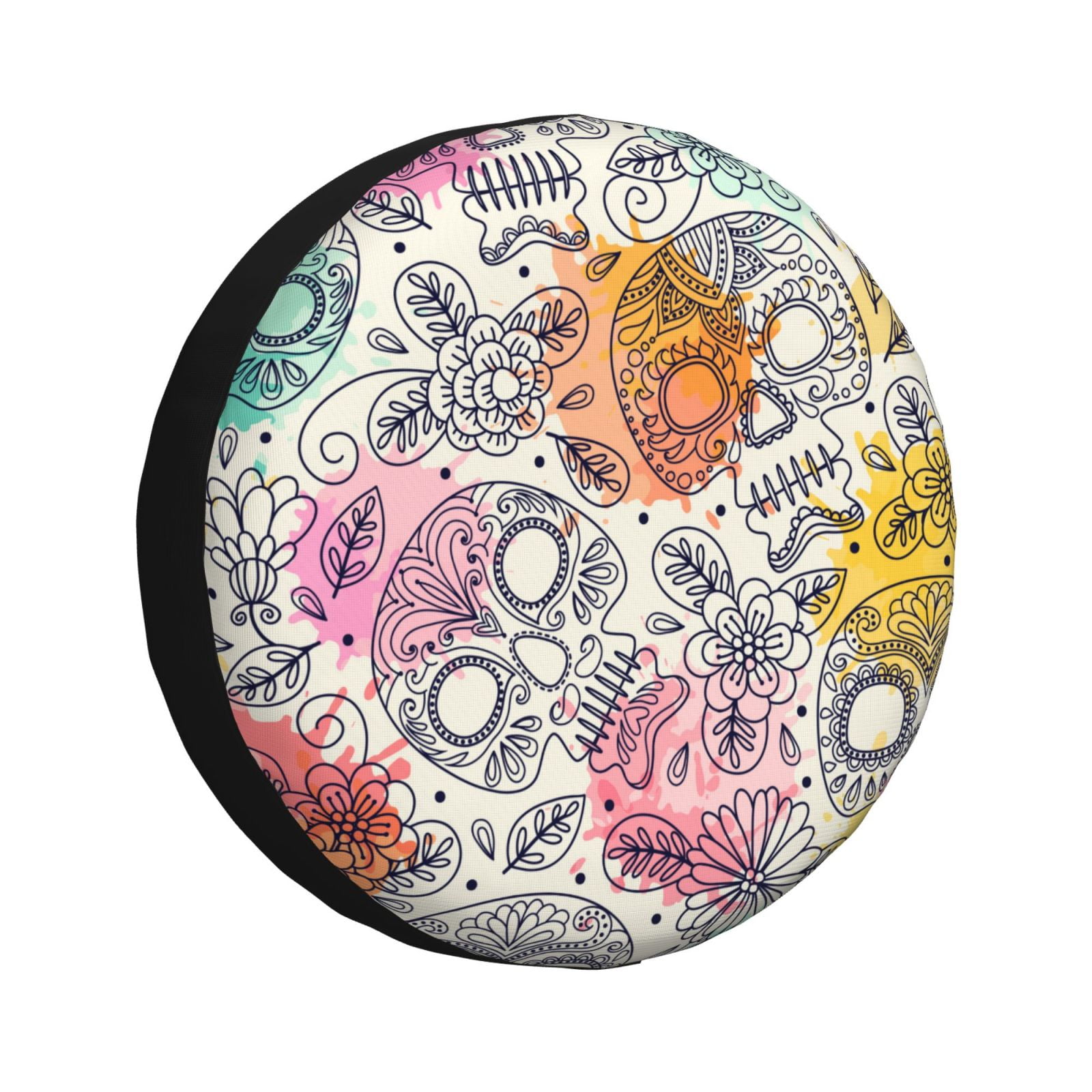 Gukieu Skull and Flowers Print Car Tire Cover, Adjustable Waterproof ...