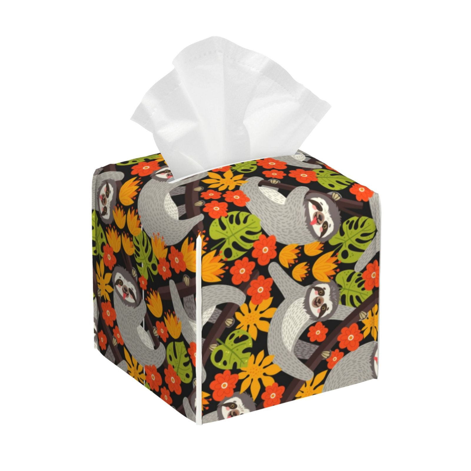 Gukieu Sloth on the Branch Print Leather Tissue Box, PVC Waterproof ...