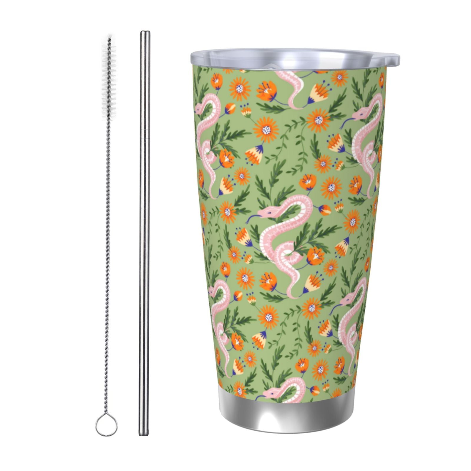 Gukieu Snake And Floral Print 20OZ Car Cup, Vacuum Stainless Steel Leak ...