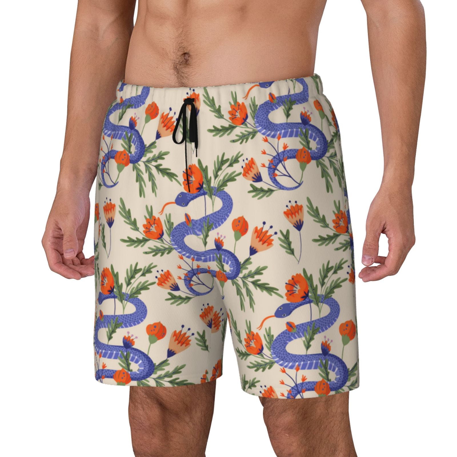 Gukieu Snake Print Men's Double Layer Sports Swim Trunks, Quick Dry ...