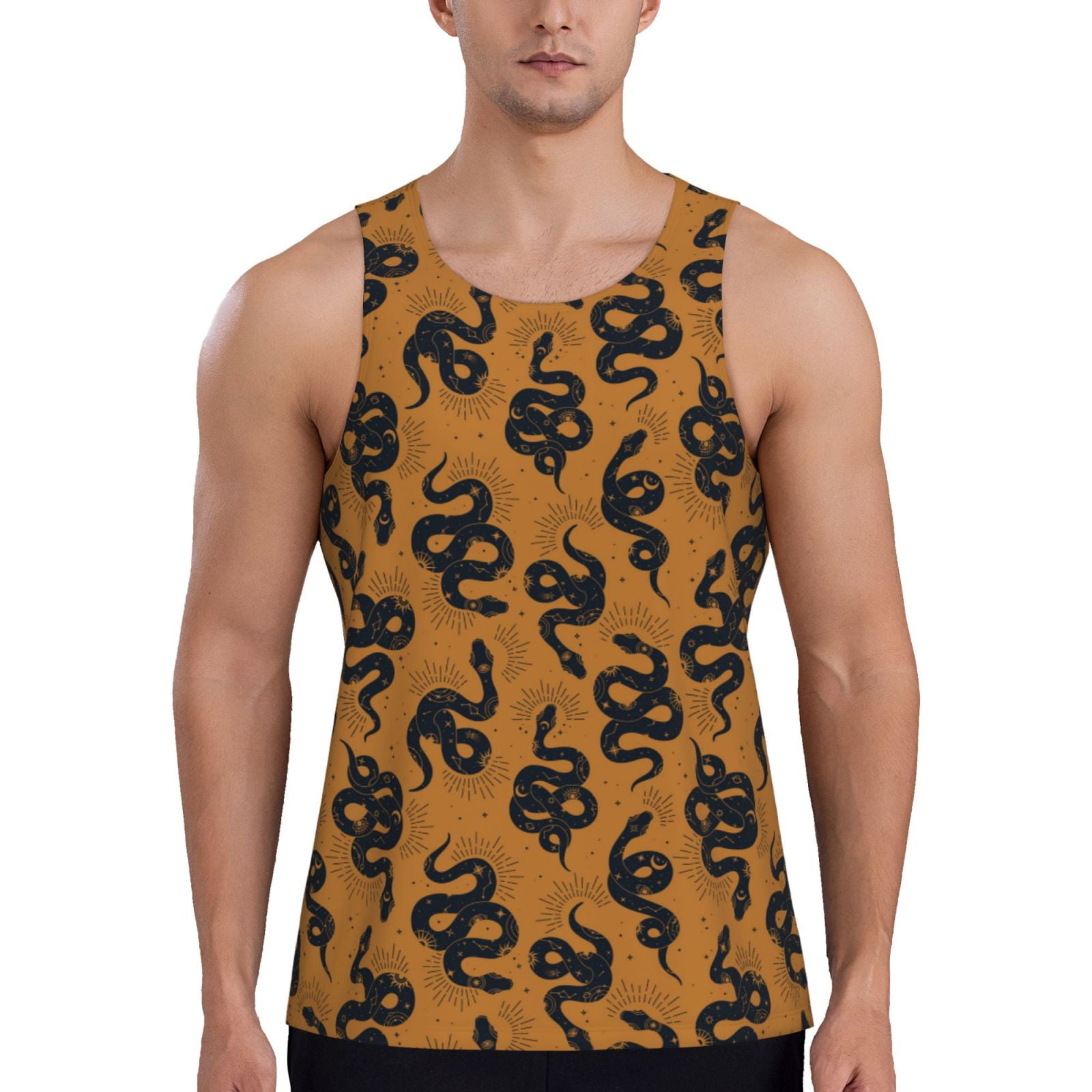 Gukieu Snake Print Men's Quick Dry Fitness Vest, Round Neck Sleeveless ...