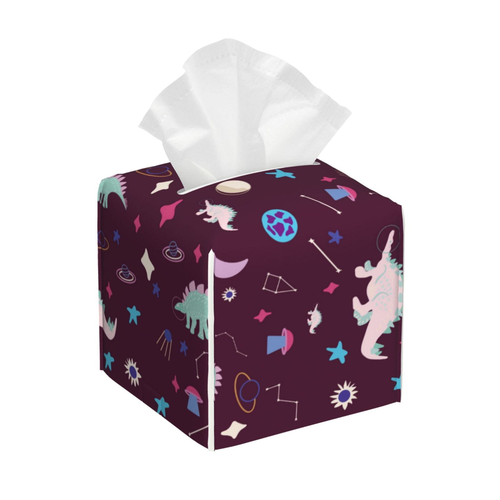 Gukieu Space Dinosaur Print Leather Tissue Box, PVC Waterproof Velcro ...