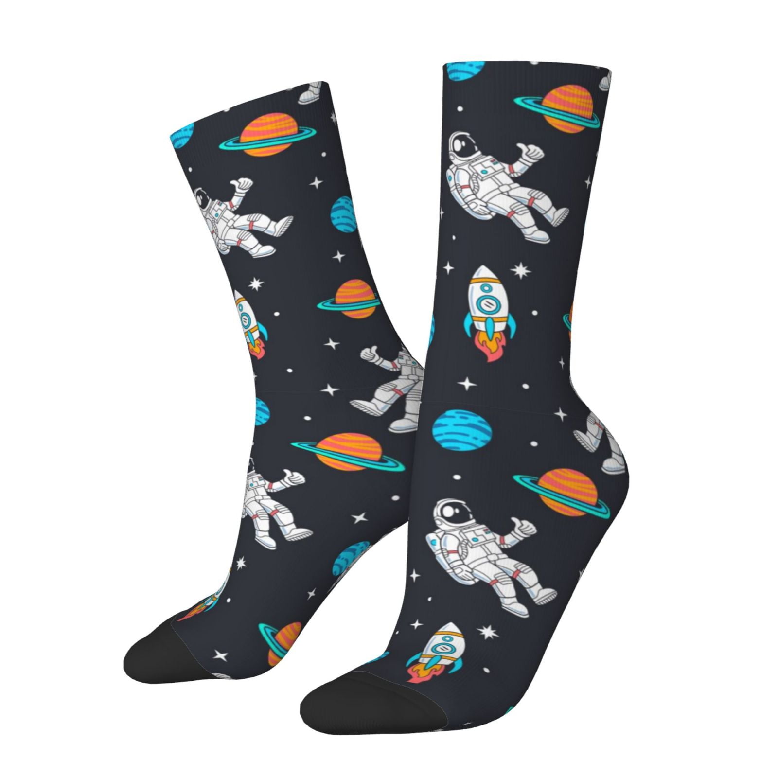 Gukieu Space Print Contrast Color Mid-calf Socks, Sweat-wicking ...