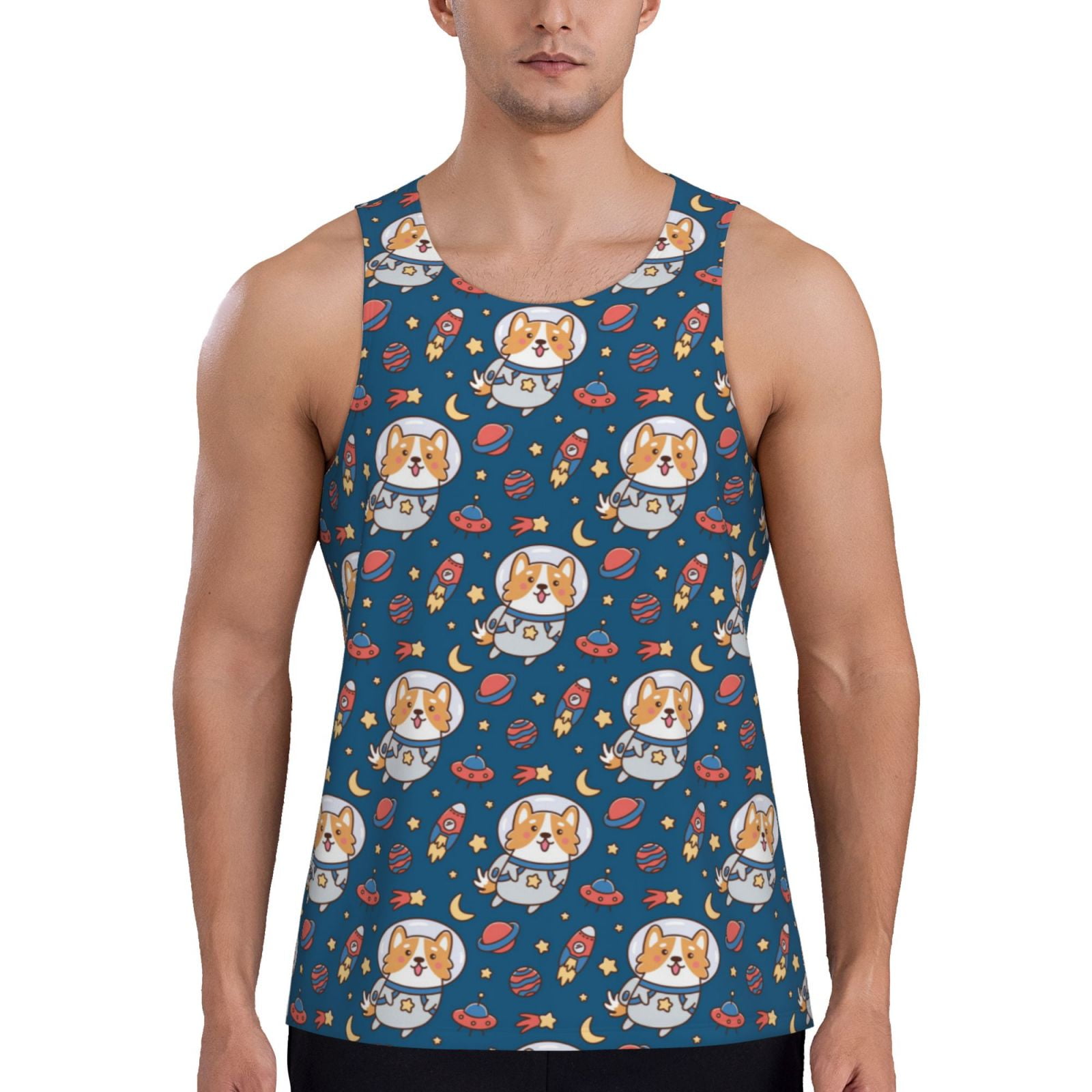 Gukieu Space Puppy Print Men's Quick Dry Fitness Vest, Round Neck ...