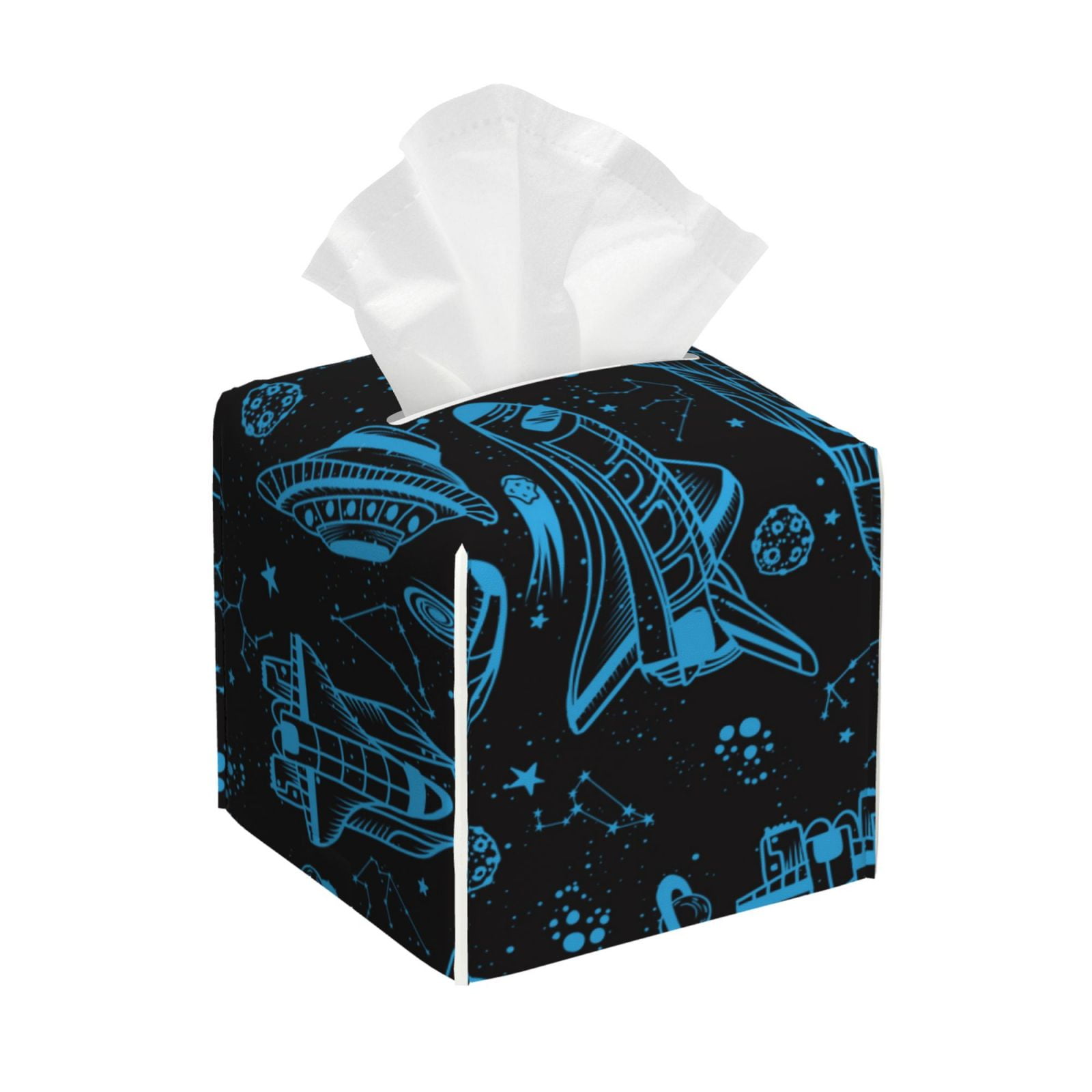 Gukieu Spacecraft Print Leather Tissue Box, PVC Waterproof Velcro ...