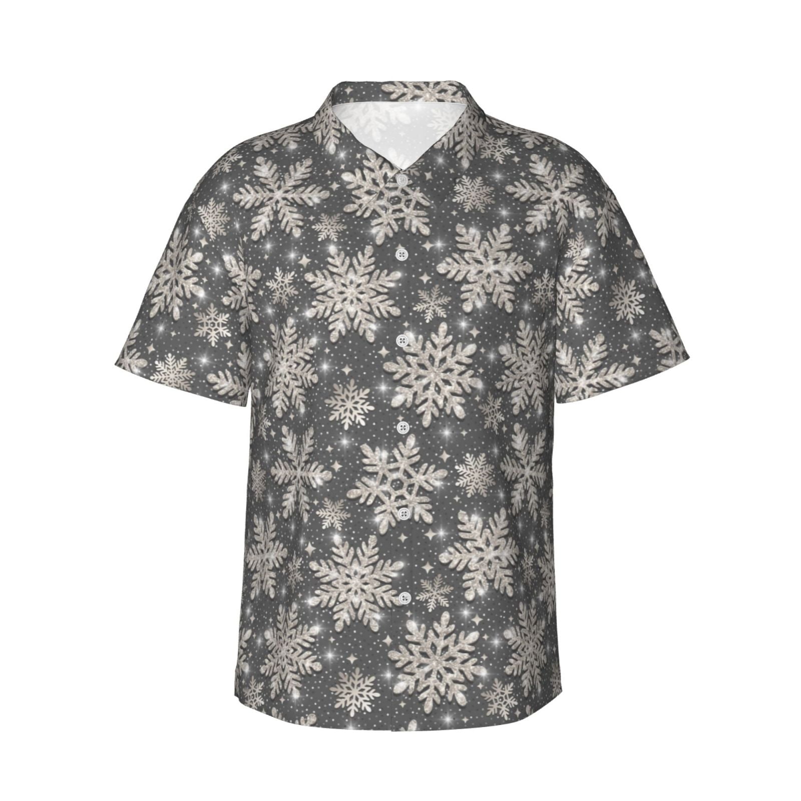 Gukieu Sparkling Snowflakes Print Men's Short-sleeved Shirts, Button ...