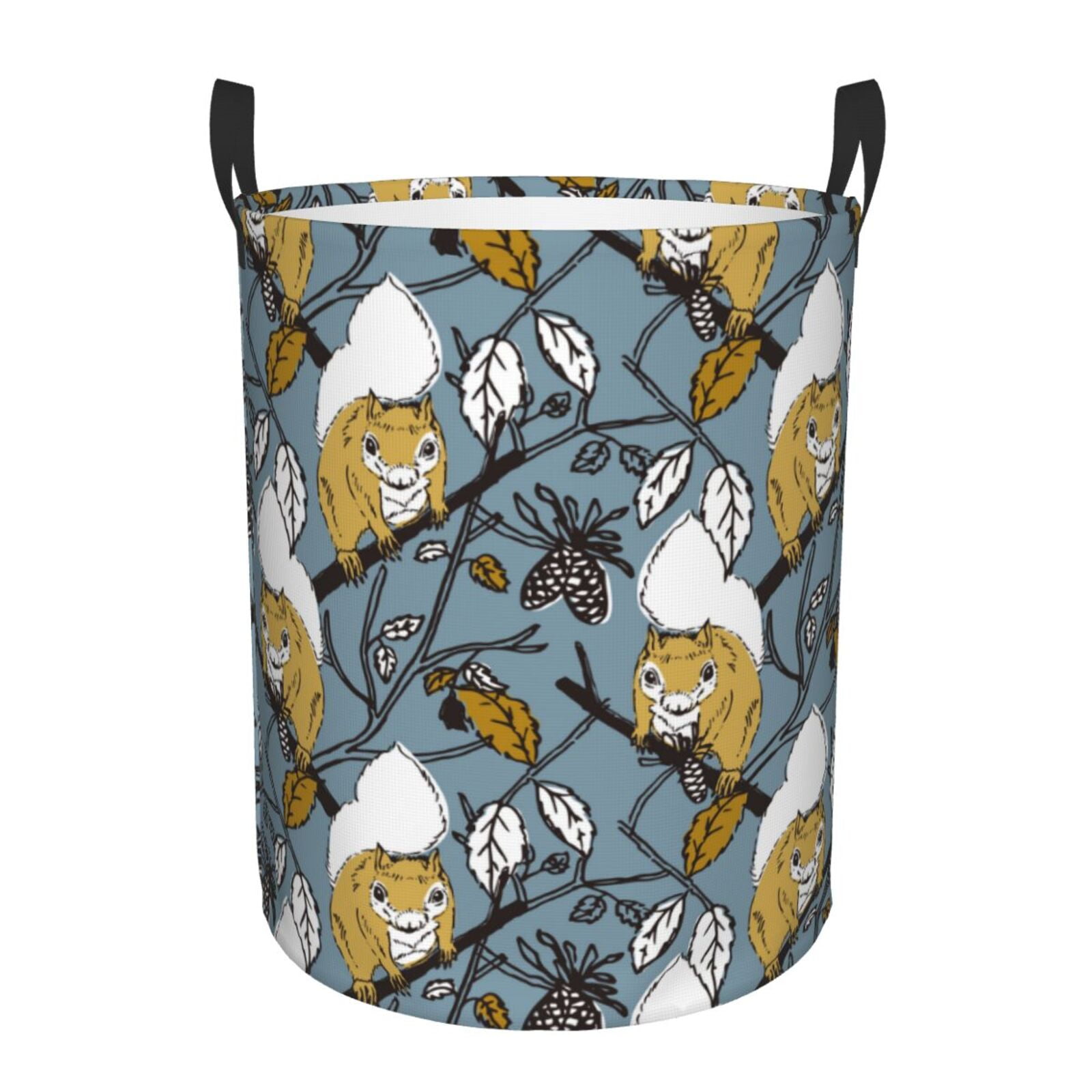 Gukieu Squirrel And Leaves Print Round Dirty Clothes Bag, Waterproof Standing Home Bathroom ...