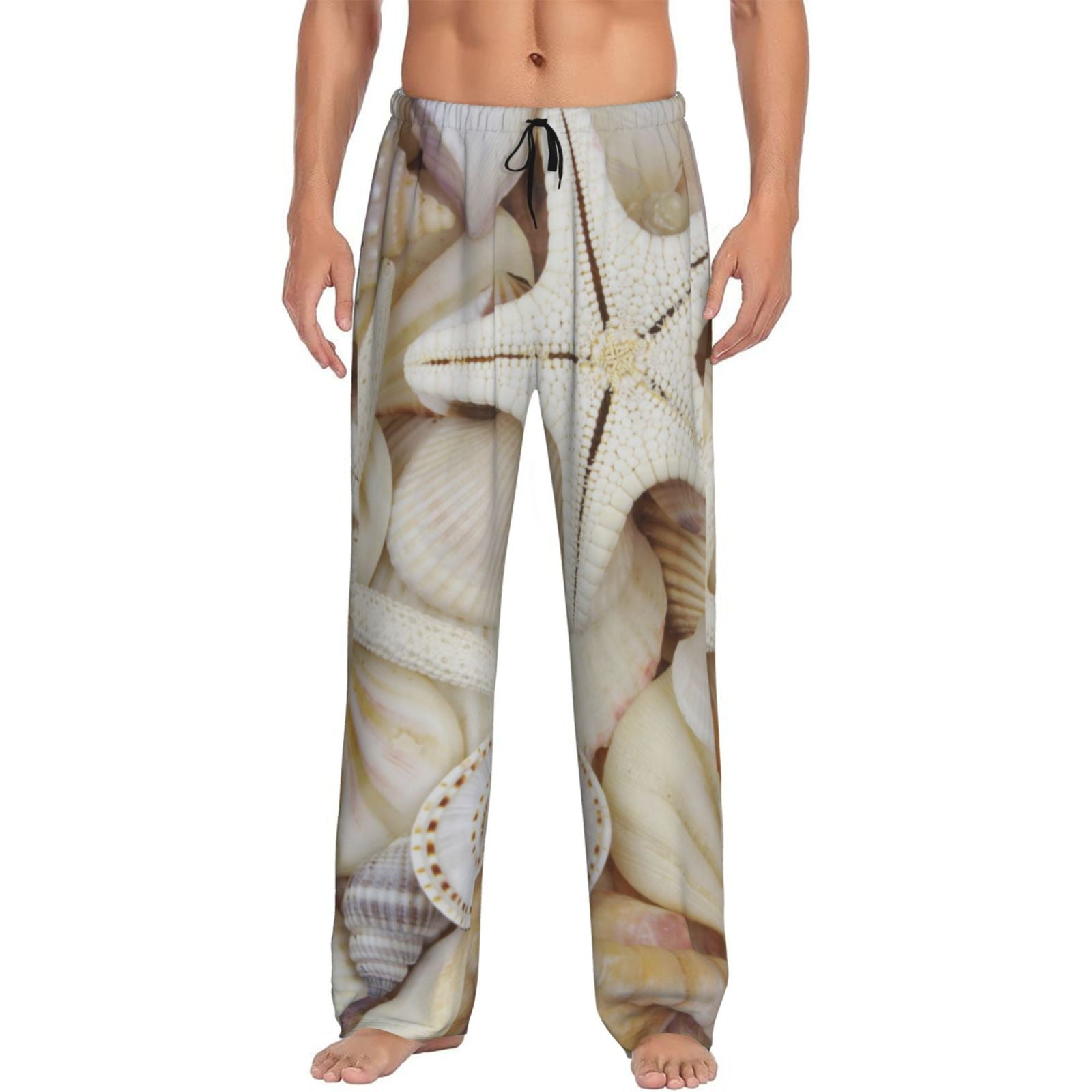 Gukieu Starfishes On Seashells Print Men's Home Trousers, Elastic ...
