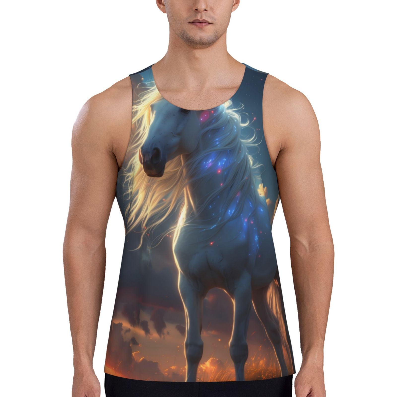 Gukieu Starry Light White Horse Print Men's Quick Dry Fitness Vest ...