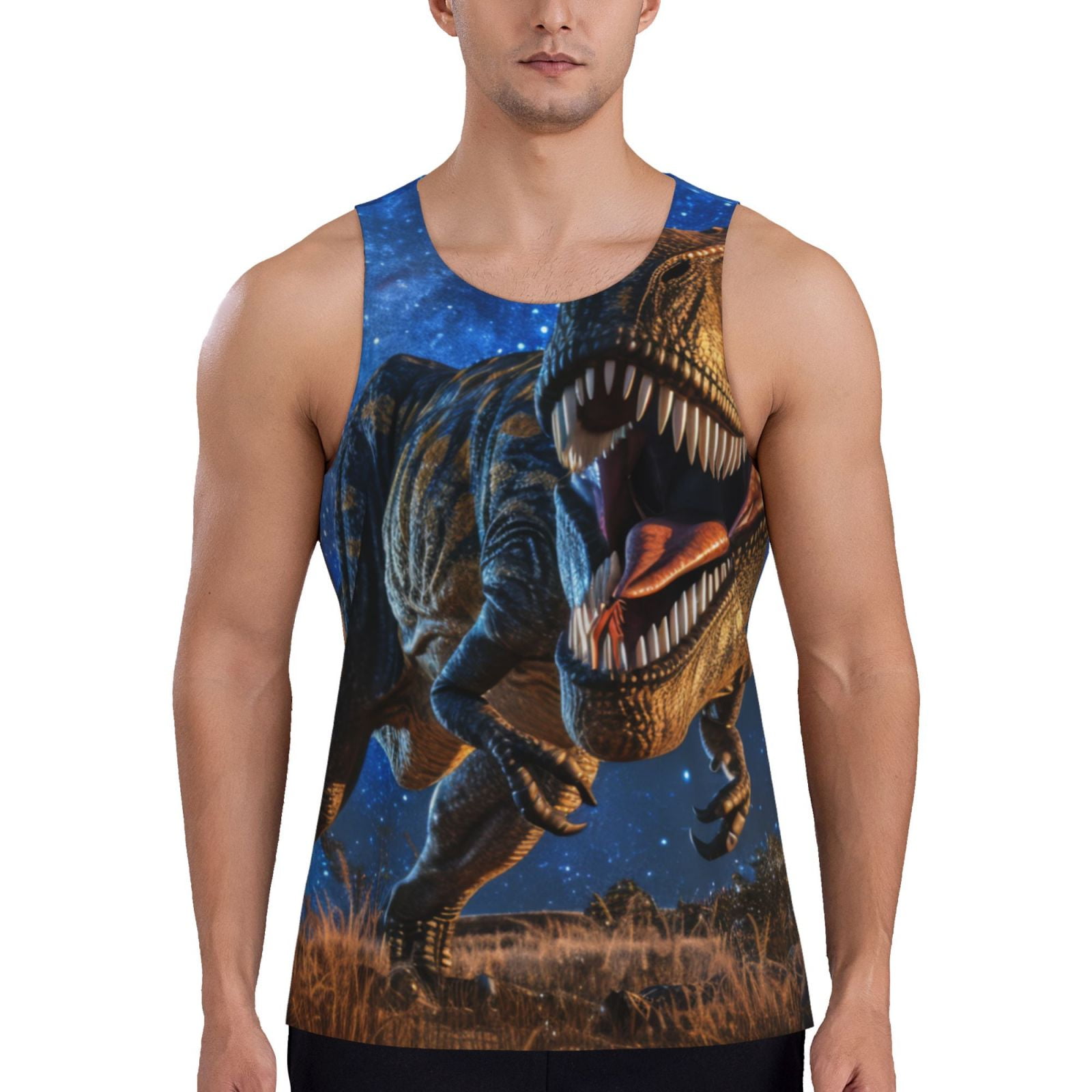 Gukieu Starry Night Charging Dinosaur Print Men's Quick Dry Fitness ...