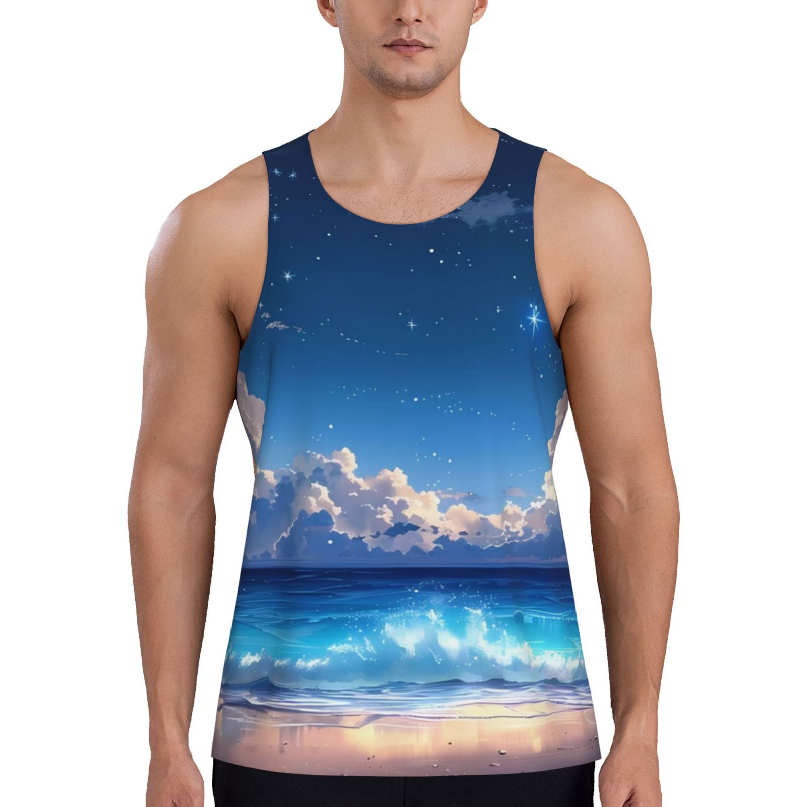 Gukieu Starry Night Ocean View Print Men's Quick Dry Fitness Vest ...