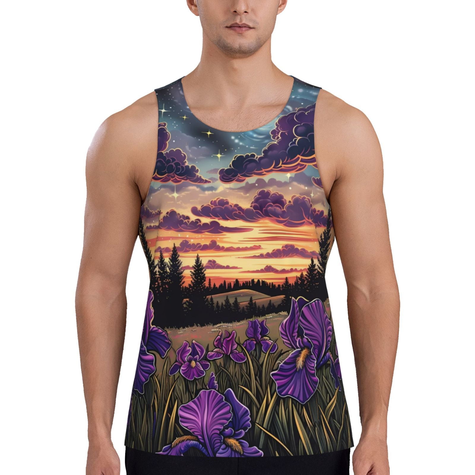 Gukieu Starry Night Purple Irises Print Men's Quick Dry Fitness Vest ...