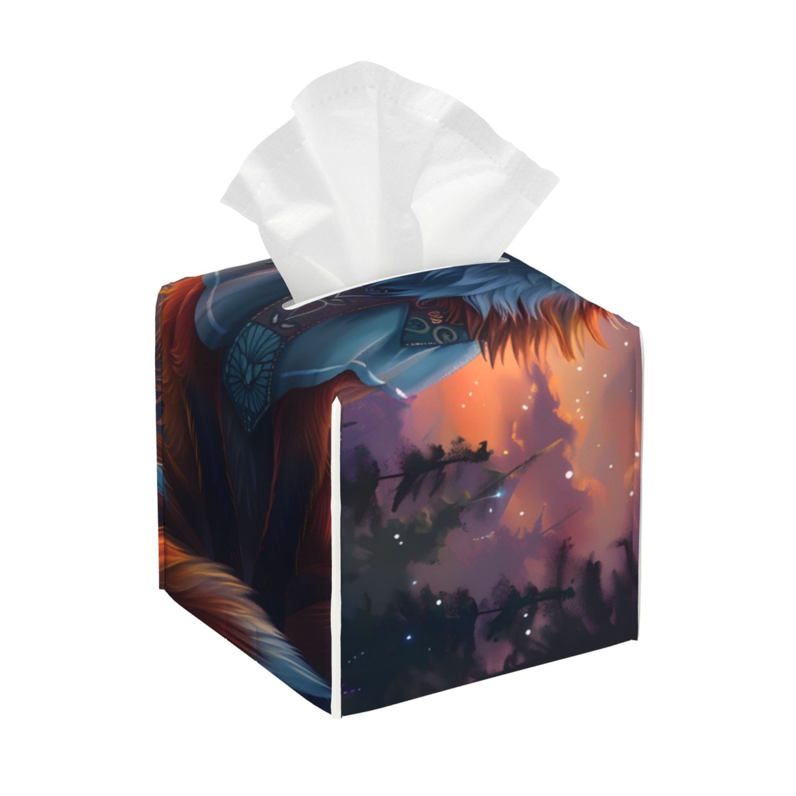 Gukieu Starry Sky Meditating Fox Print Leather Tissue Box, PVC ...