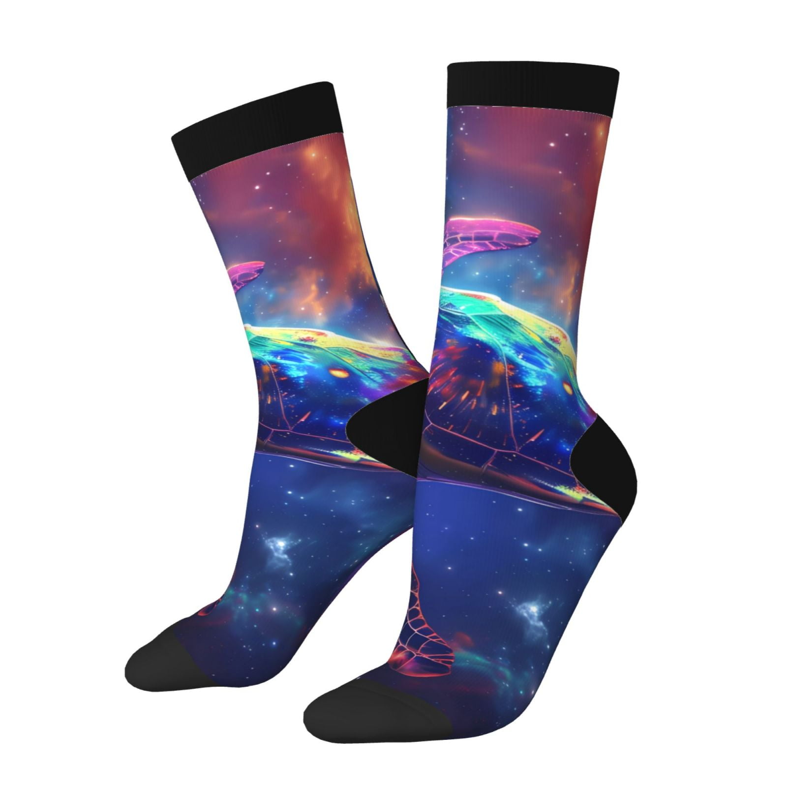 Gukieu Starry Sky Turtle Print Contrast Color Mid-calf Socks, Sweat ...