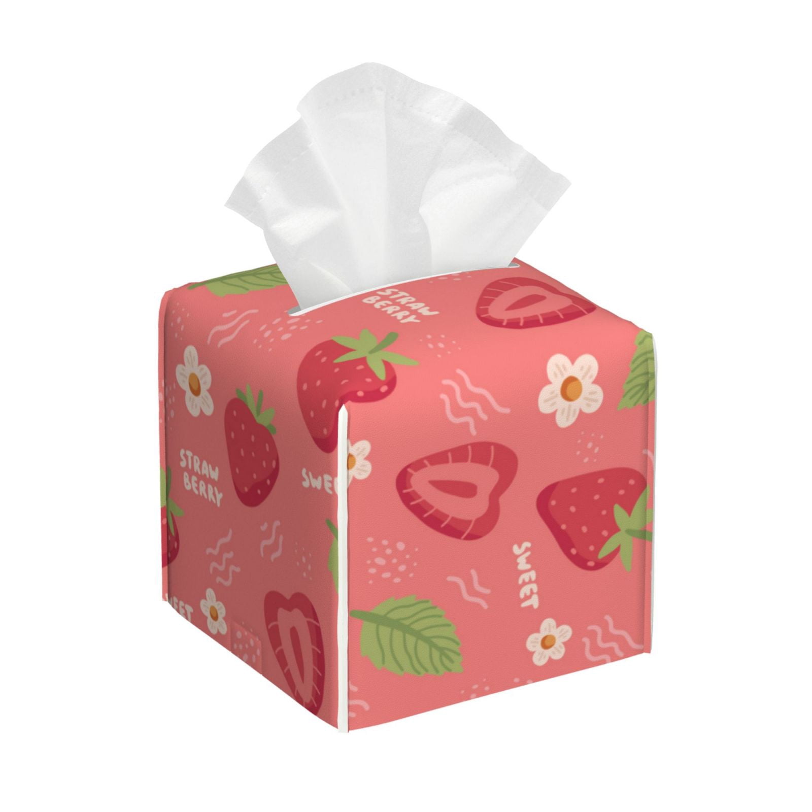Gukieu Strawberry Floral Print Leather Tissue Box, PVC Waterproof ...