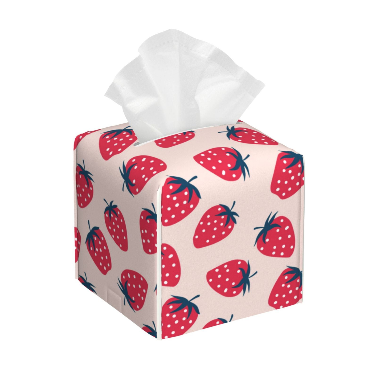 Gukieu Strawberry Print Leather Tissue Box, PVC Waterproof Velcro ...
