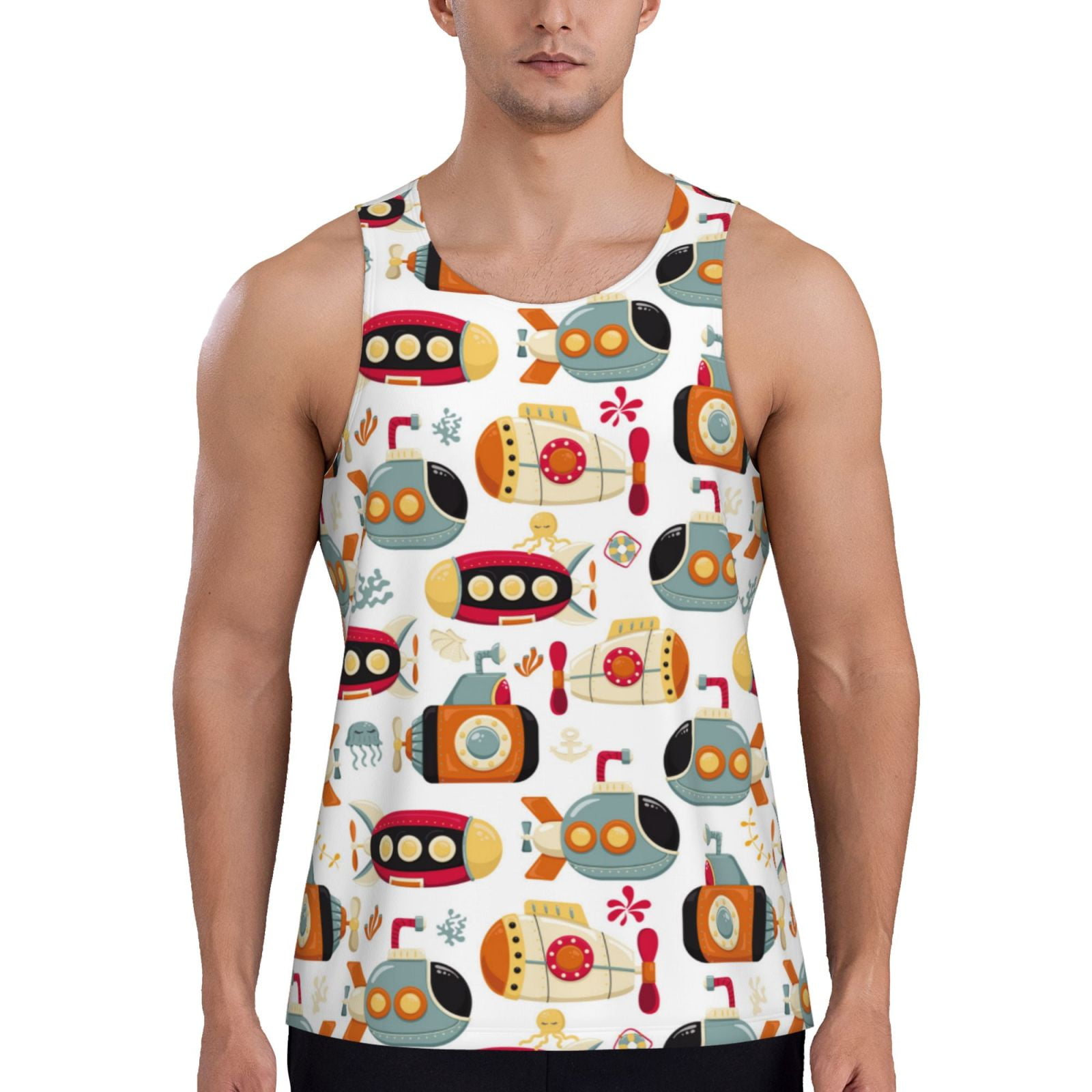 Gukieu Submarines Print Men's Quick Dry Fitness Vest, Round Neck ...
