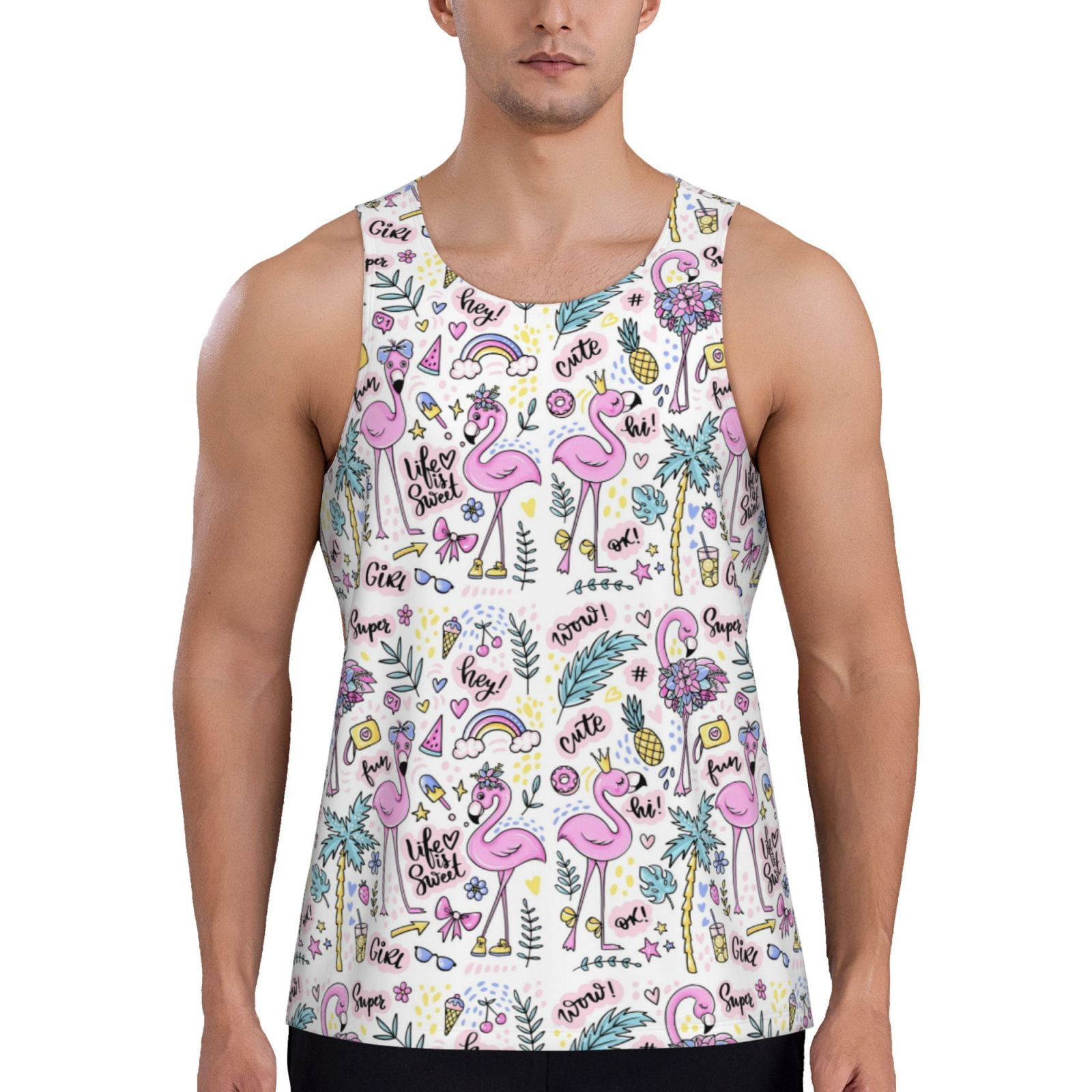 Gukieu Summer with Flamingo Print Men's Quick Dry Fitness Vest, Round Neck Sleeveless Fitness ...