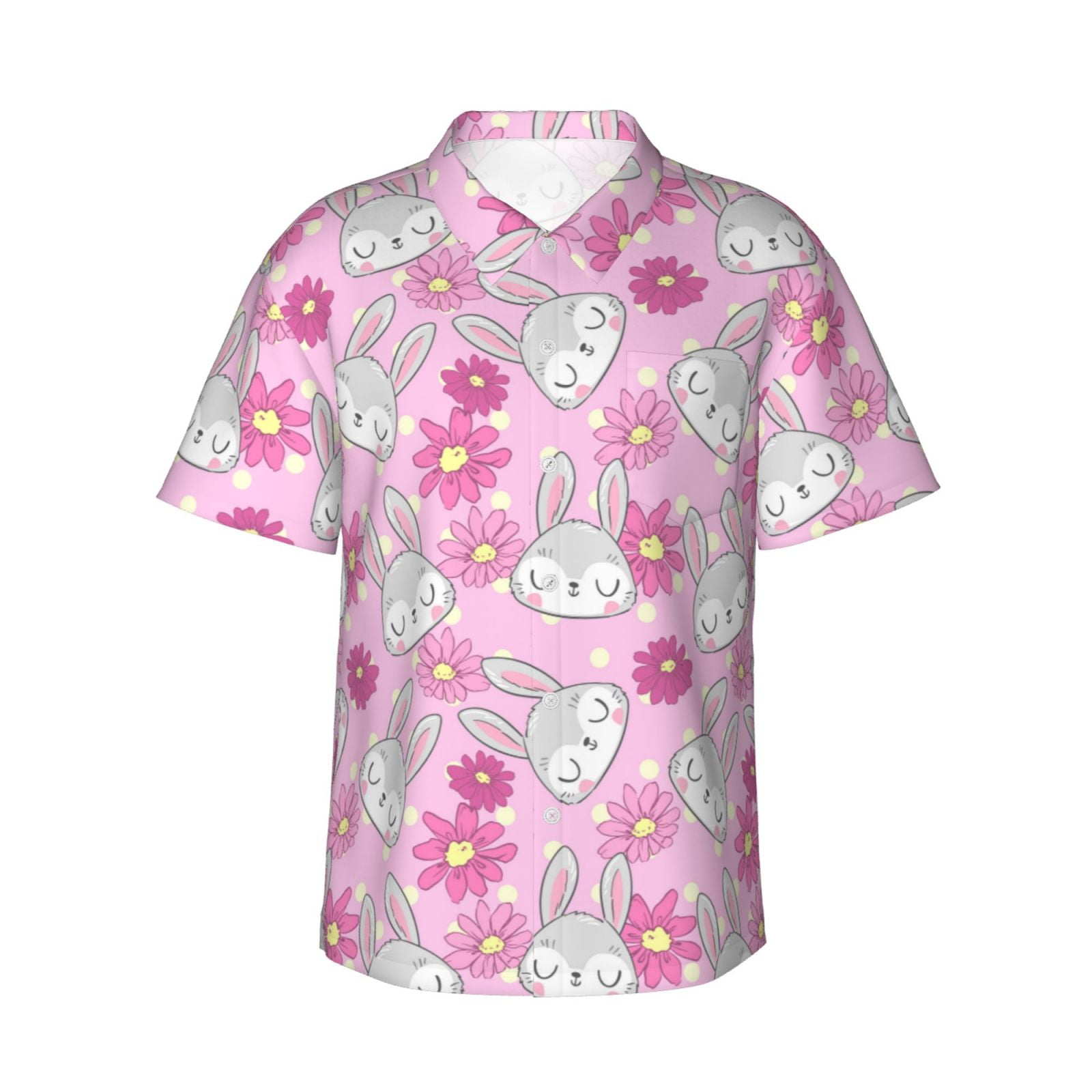 Gukieu Sunflower Rabbit Print Men's Short-sleeved Shirts, Button-down ...