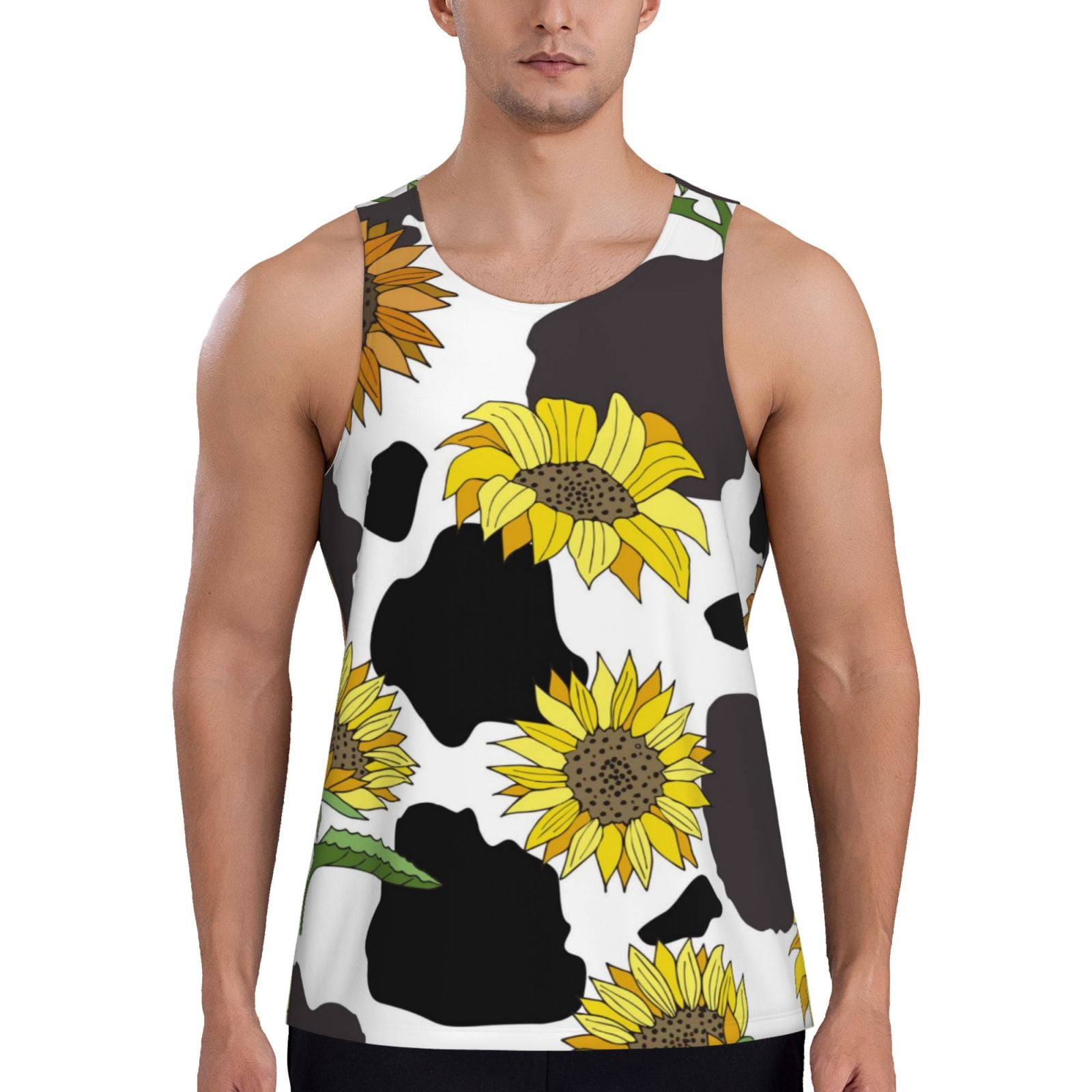 Gukieu Sunflowers Country Print Men's Quick Dry Fitness Vest, Round ...