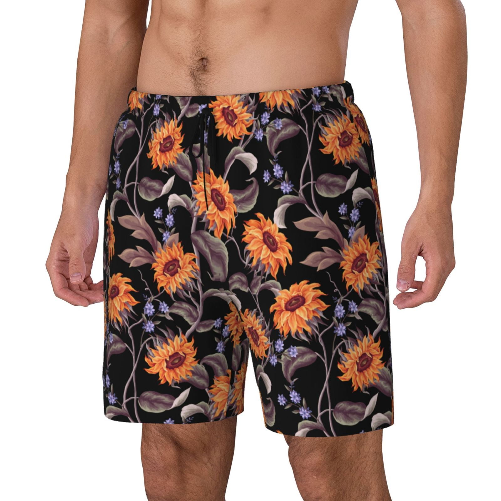 Gukieu Sunflowers Print Men's Double Layer Sports Swim Trunks, Quick ...