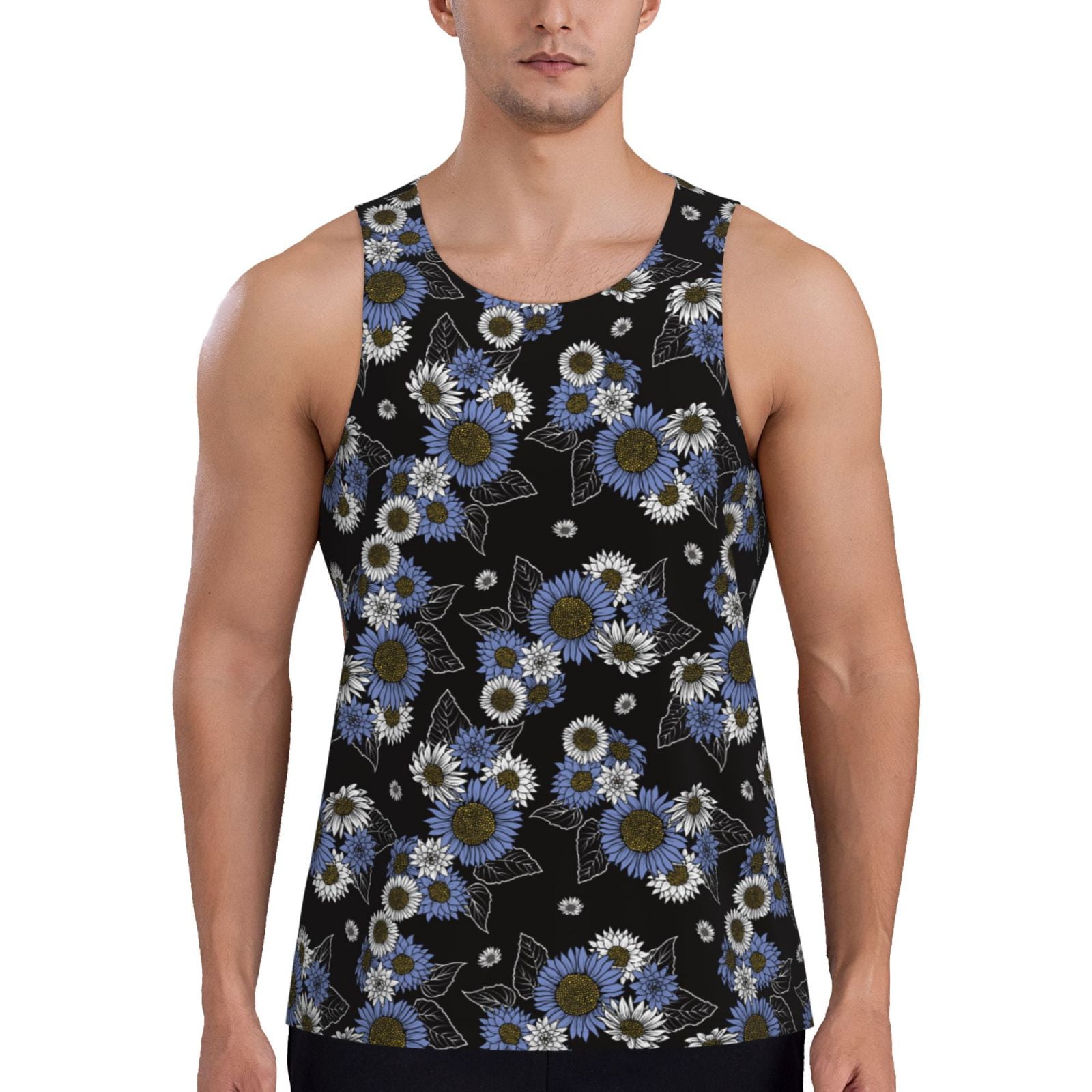 Gukieu Sunflowers Print Men's Quick Dry Fitness Vest, Round Neck ...