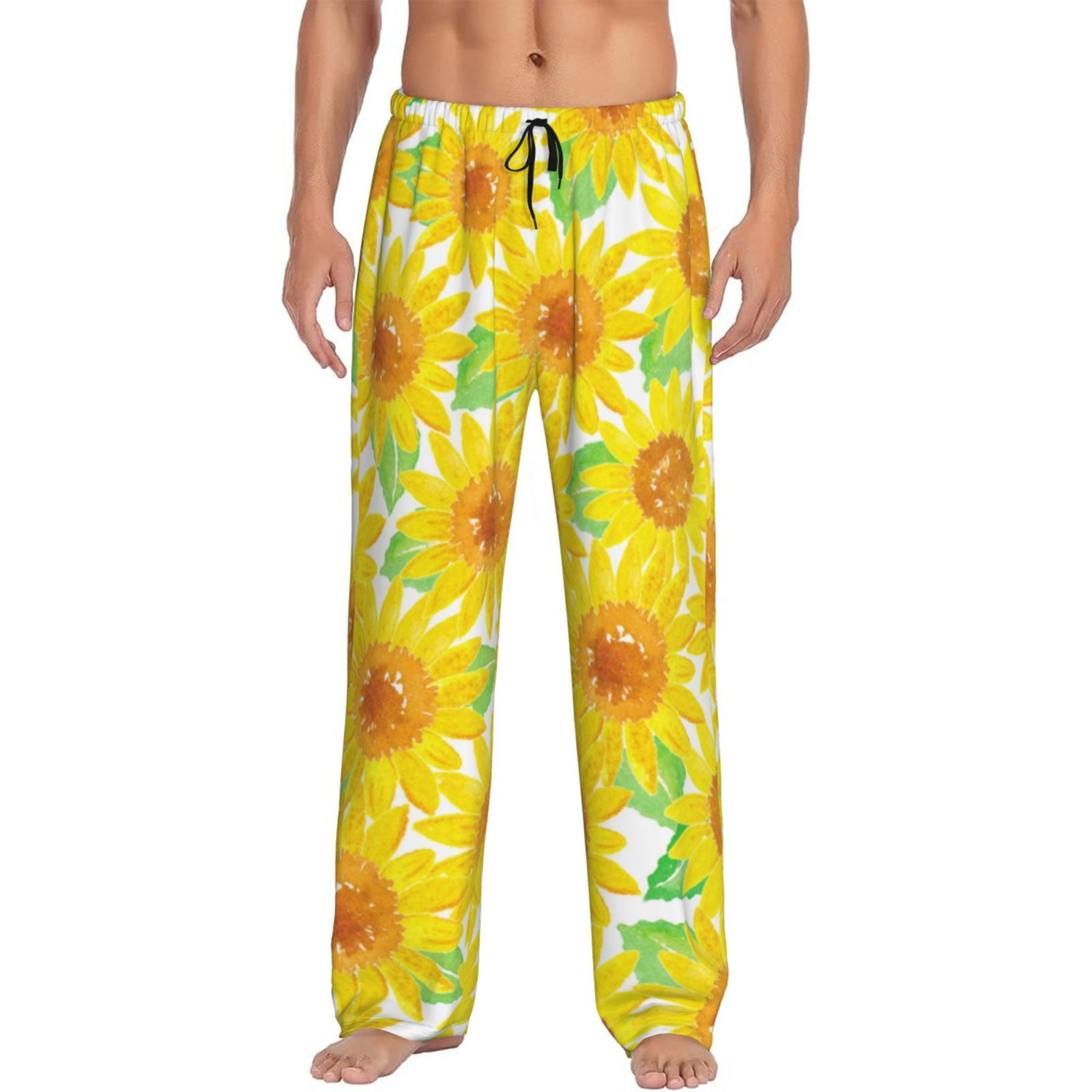 Gukieu Sunflowers2 Print Men's Home Trousers, Elastic Drawstring Home ...