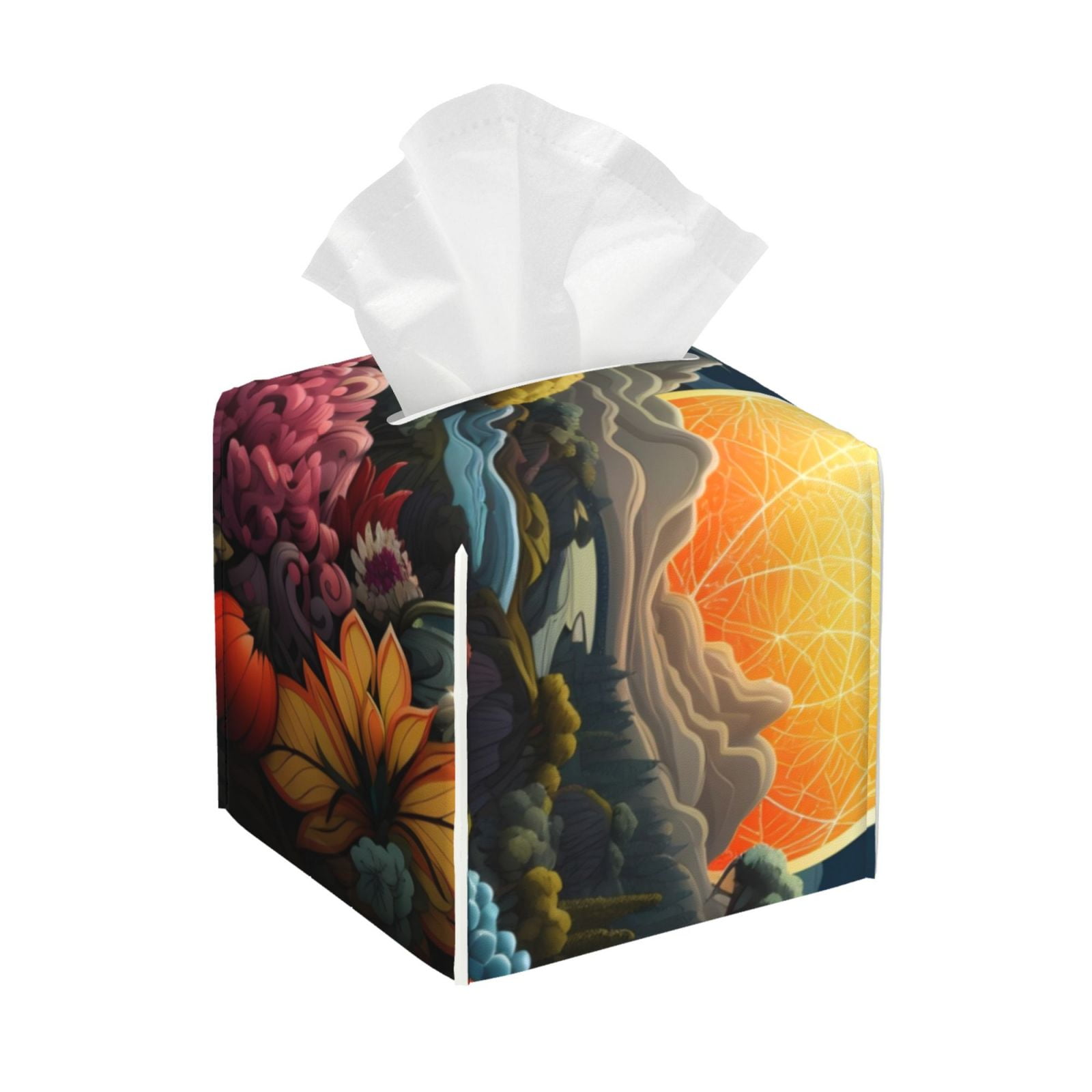 Gukieu Sunset Floral Fantasy Landscape Print Leather Tissue Box, PVC ...