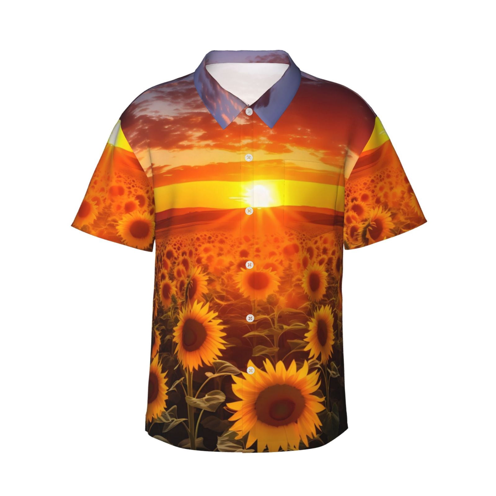 Gukieu Sunset Golden Sunflower Field Print Men's Short-sleeved Shirts ...