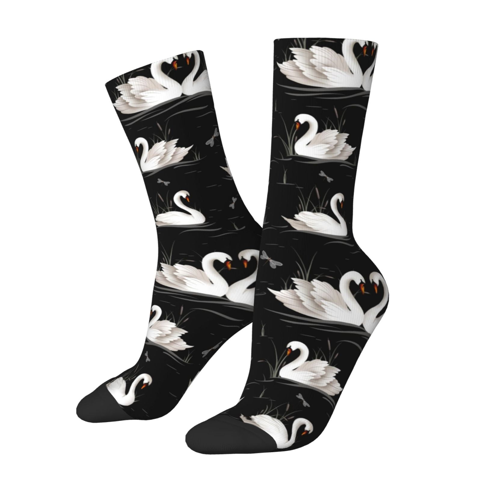 Gukieu Swan And Dragonflies Print Contrast Color Mid-calf Socks, Sweat ...
