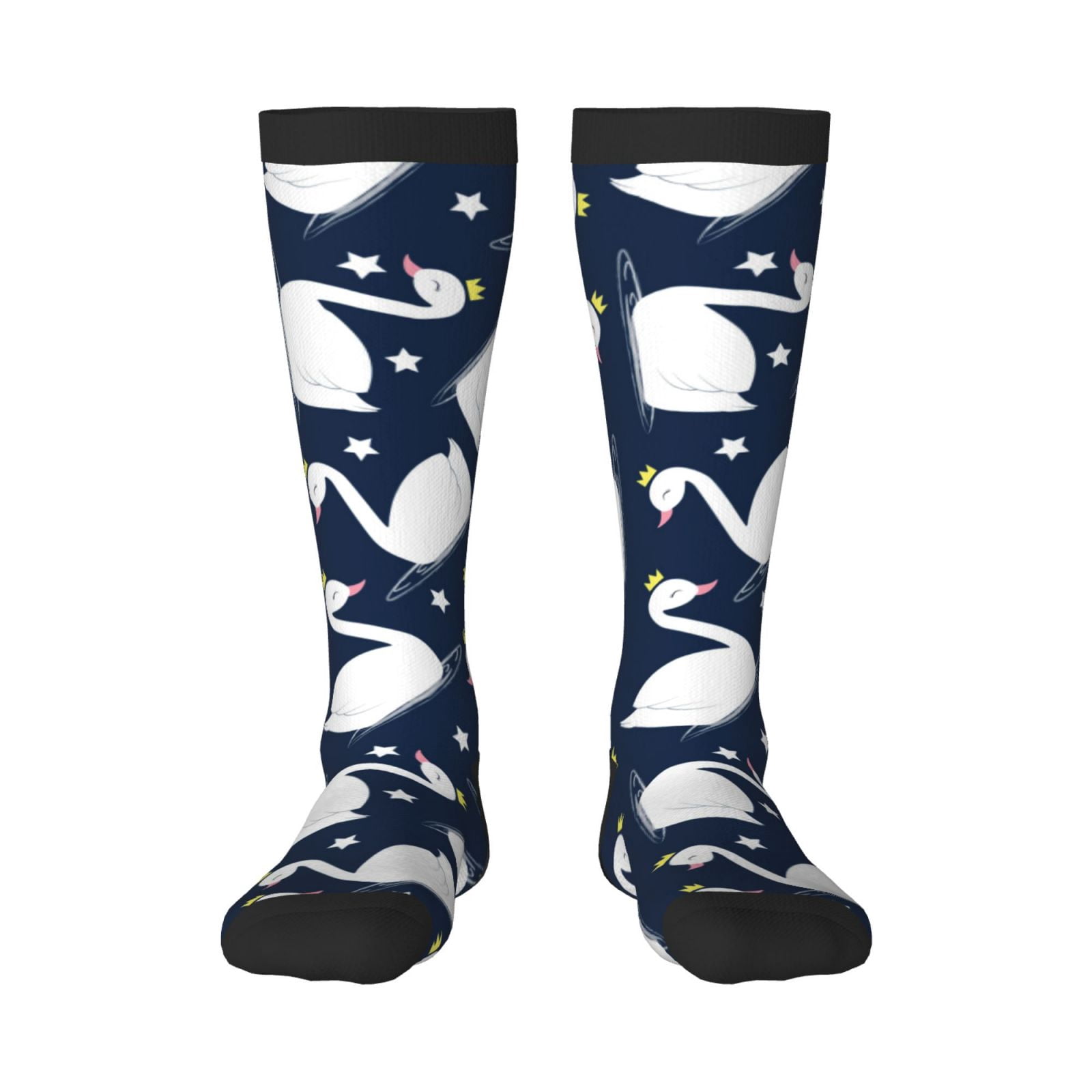 Gukieu Swan Print Contrast Color Stockings, Elastic Sports Socks Warm ...