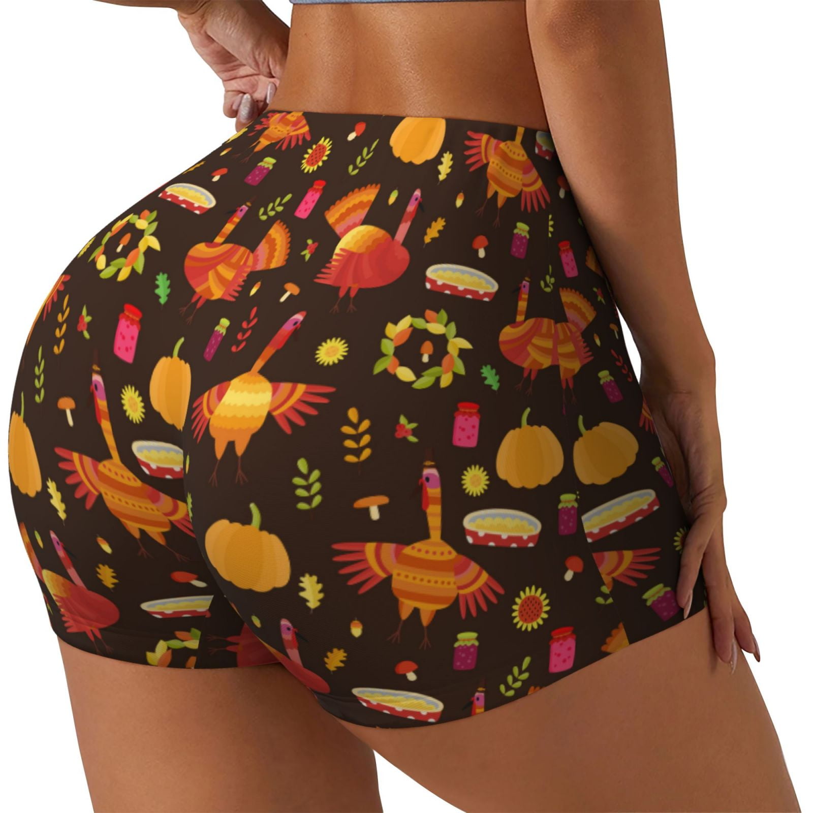 Gukieu Thanksgiving Turkey Print Women's Sports Shorts, Elastic Waist ...