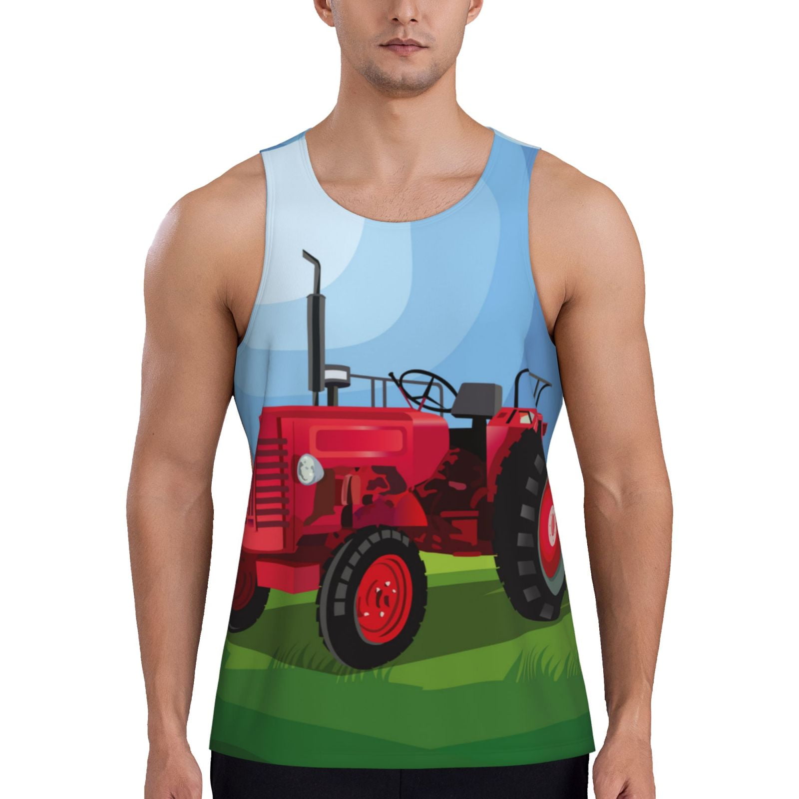 Gukieu Tractor on farming land Print Men's Quick Dry Fitness Vest ...