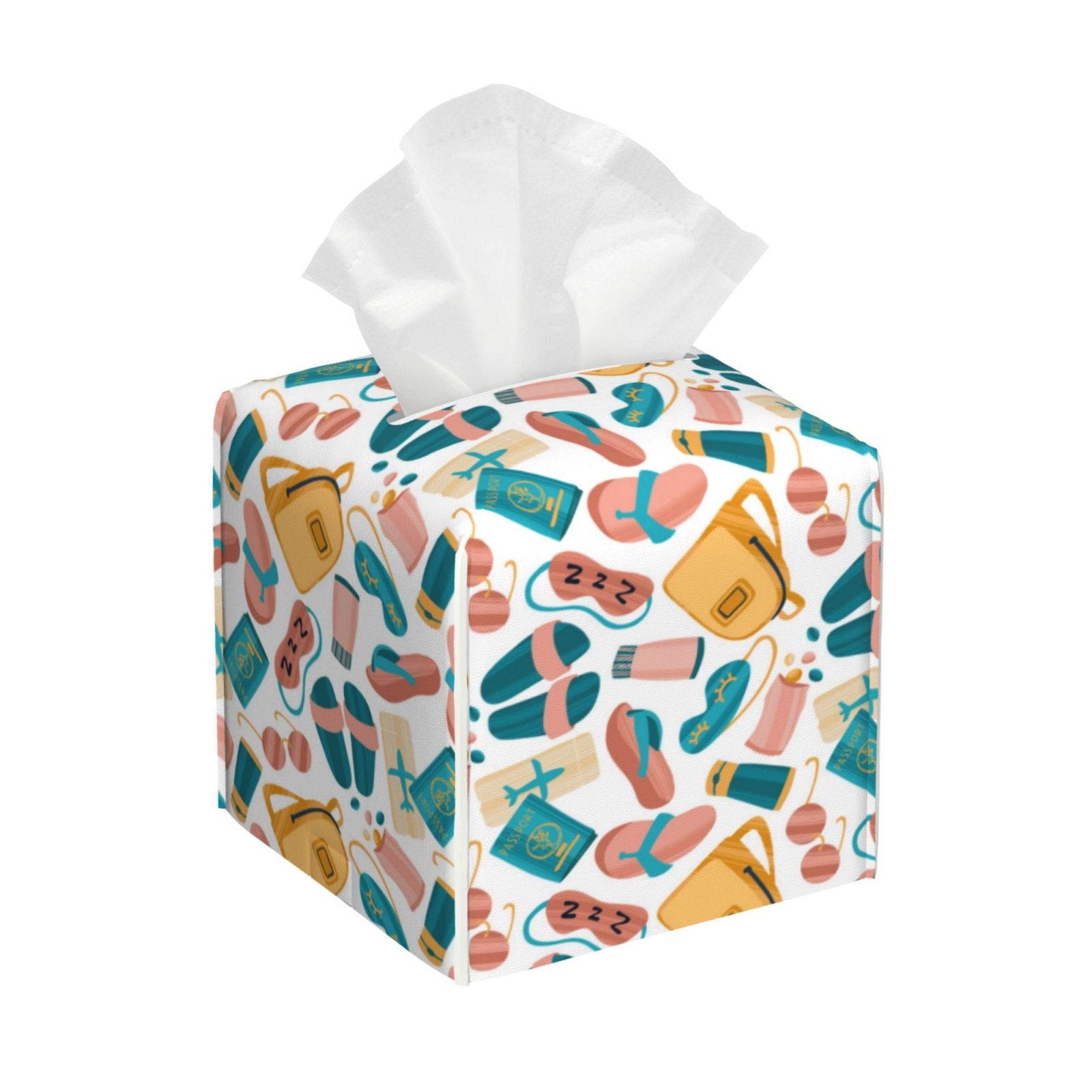 Gukieu Travel Elements Print Leather Tissue Box, PVC Waterproof Velcro ...
