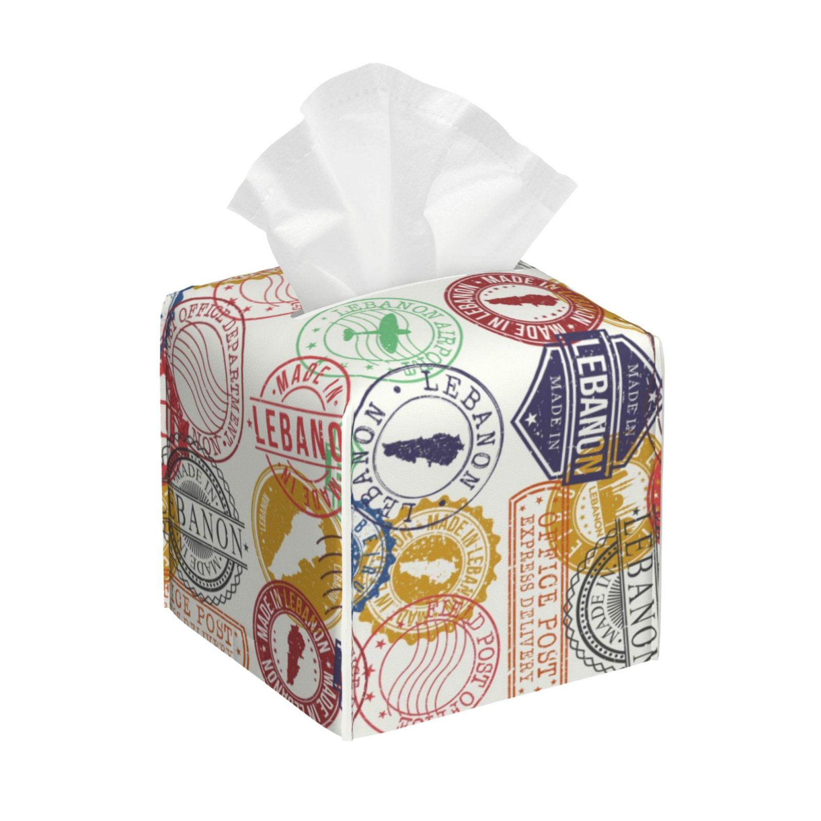 Gukieu Travel Stamp Print Leather Tissue Box, PVC Waterproof Velcro ...