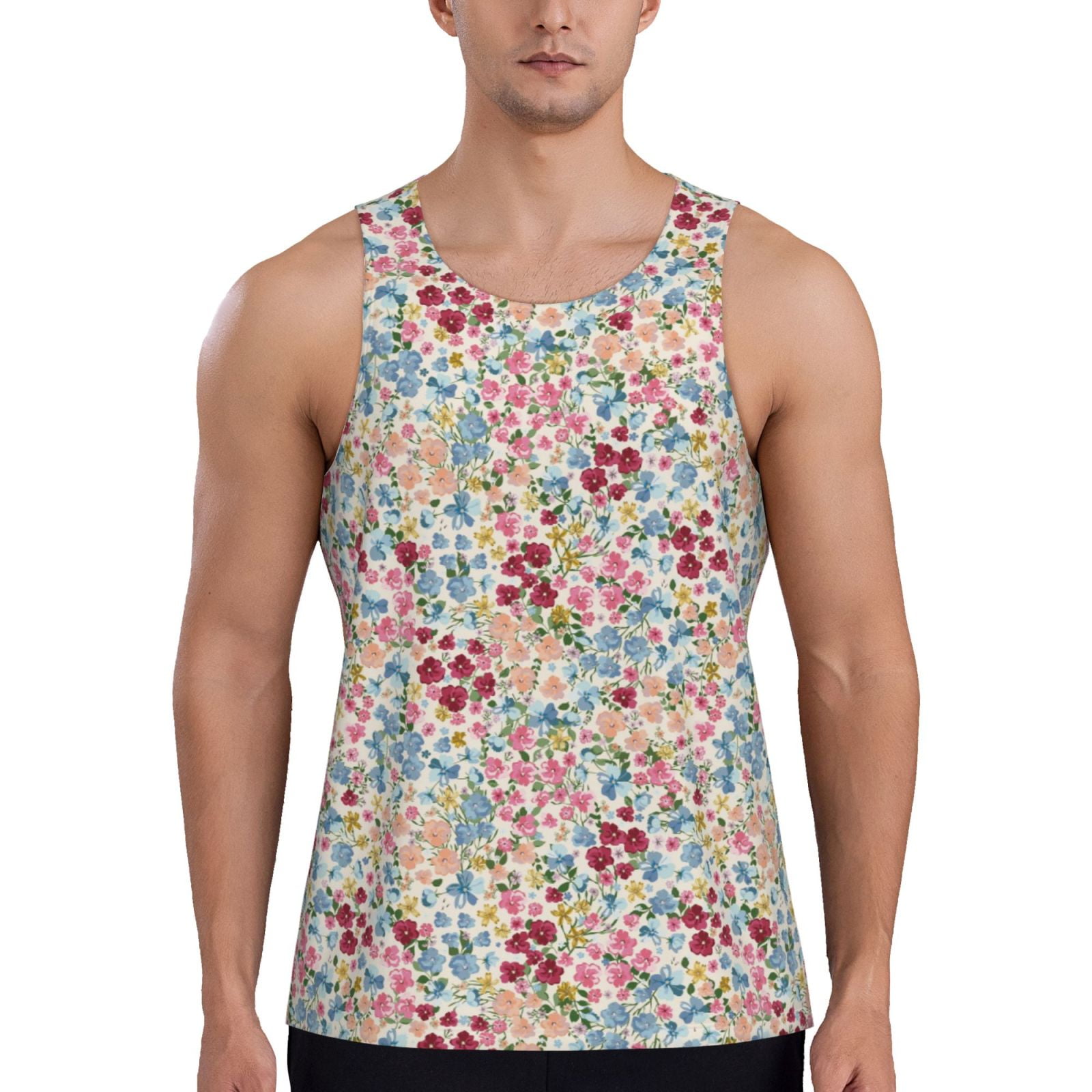 Gukieu Trendy Floral Design Print Men's Quick Dry Fitness Vest, Round ...