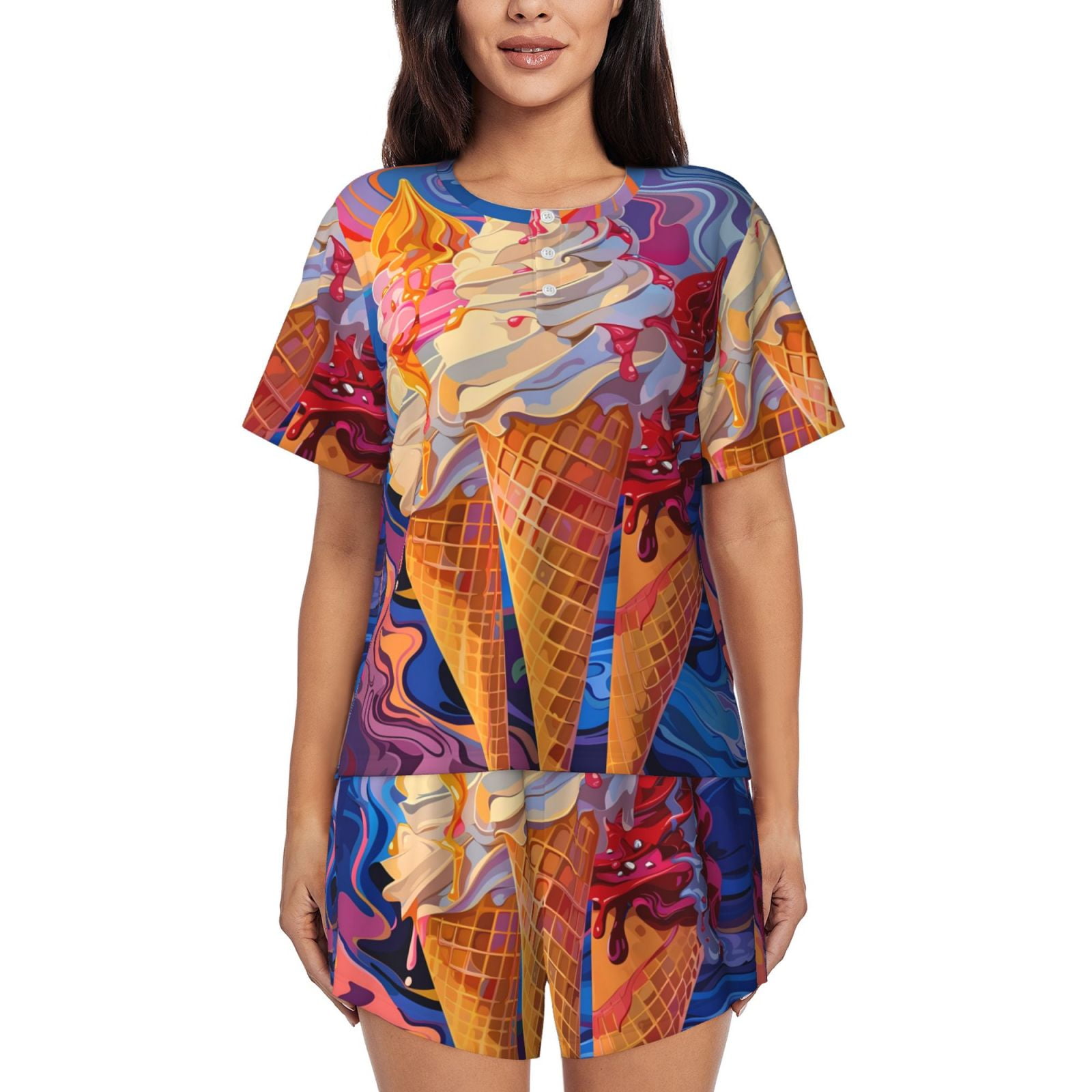 Gukieu Trio Of Dripping Cones Print Women's Short-sleeved Pajama Set ...