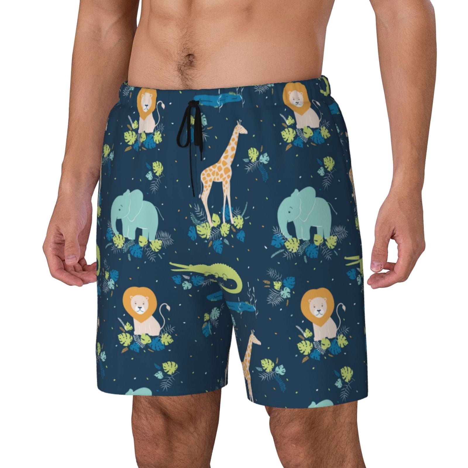 Gukieu Tropical Animals Print Men's Double Layer Sports Swim Trunks ...