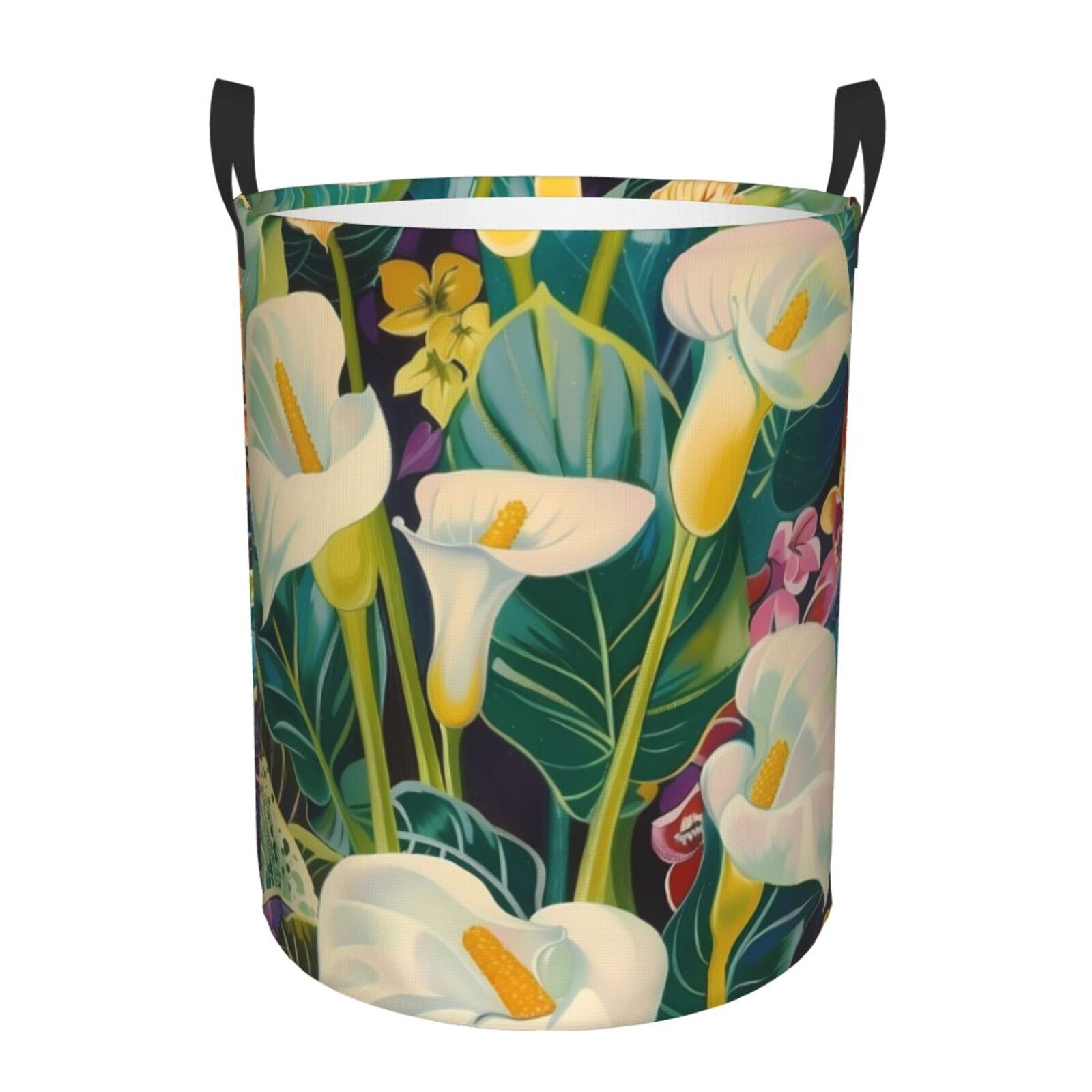 Gukieu Tropical Floral Jungle Print Round Dirty Clothes Bag, Waterproof ...