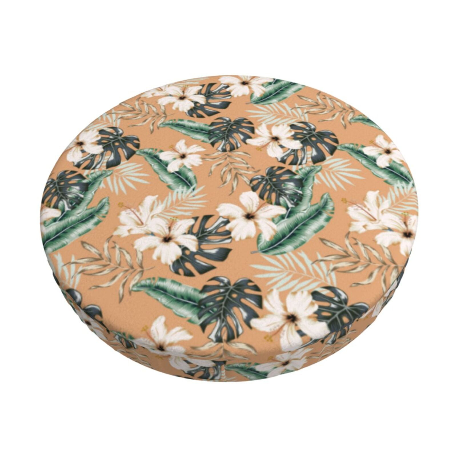 Gukieu Tropical Leaves Flower Print Round Chair Cover, Dust-proof and ...