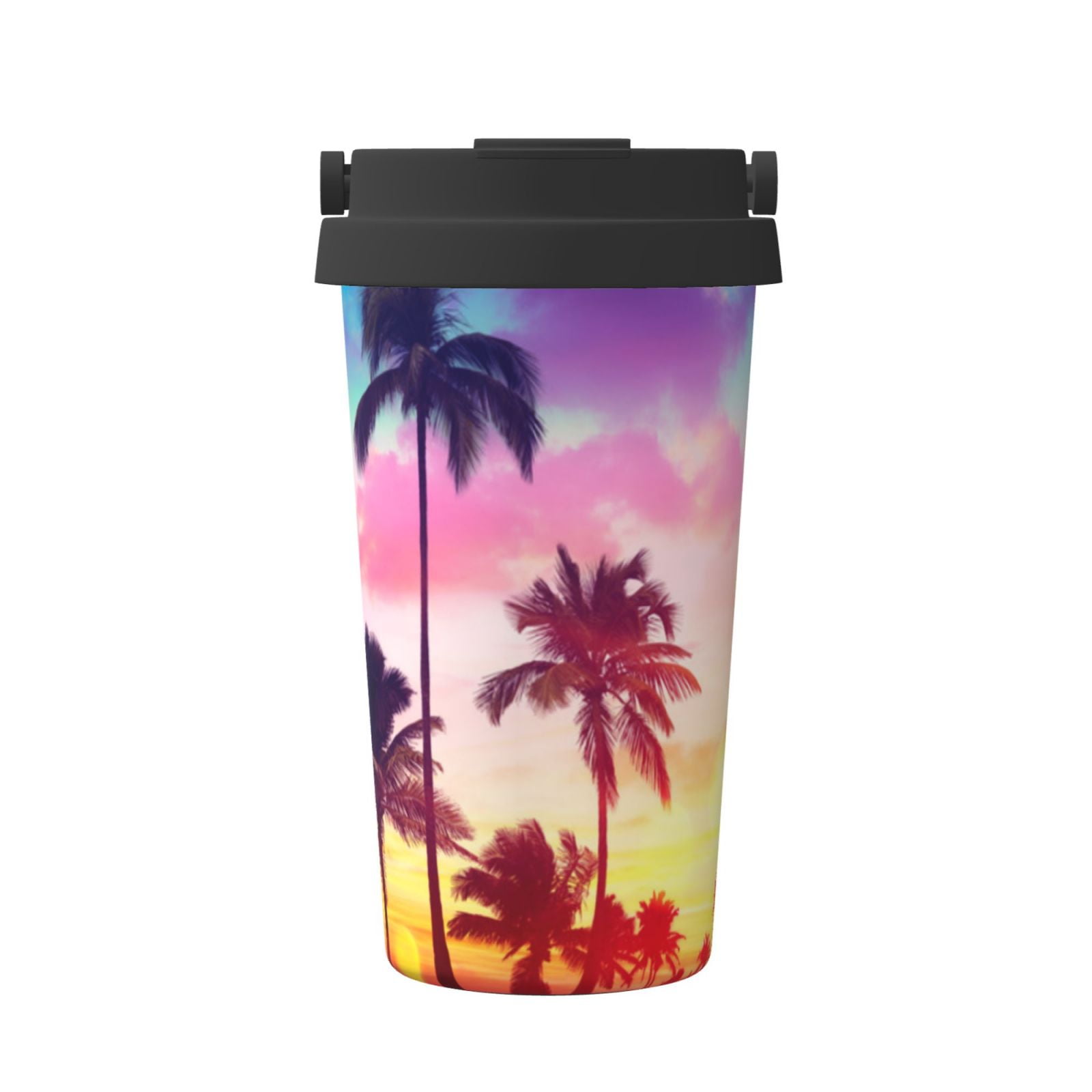 Gukieu Tropical Palm Tree at Sunset Print Insulated Coffee Cup ...