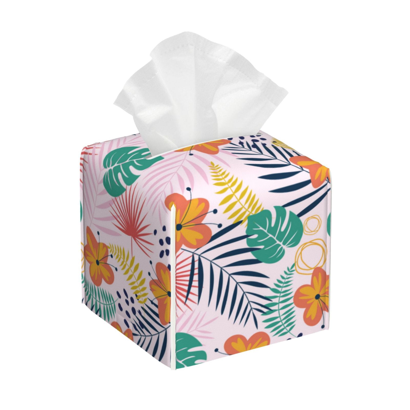 Gukieu Tropical Plants Print Leather Tissue Box, PVC Waterproof Velcro ...